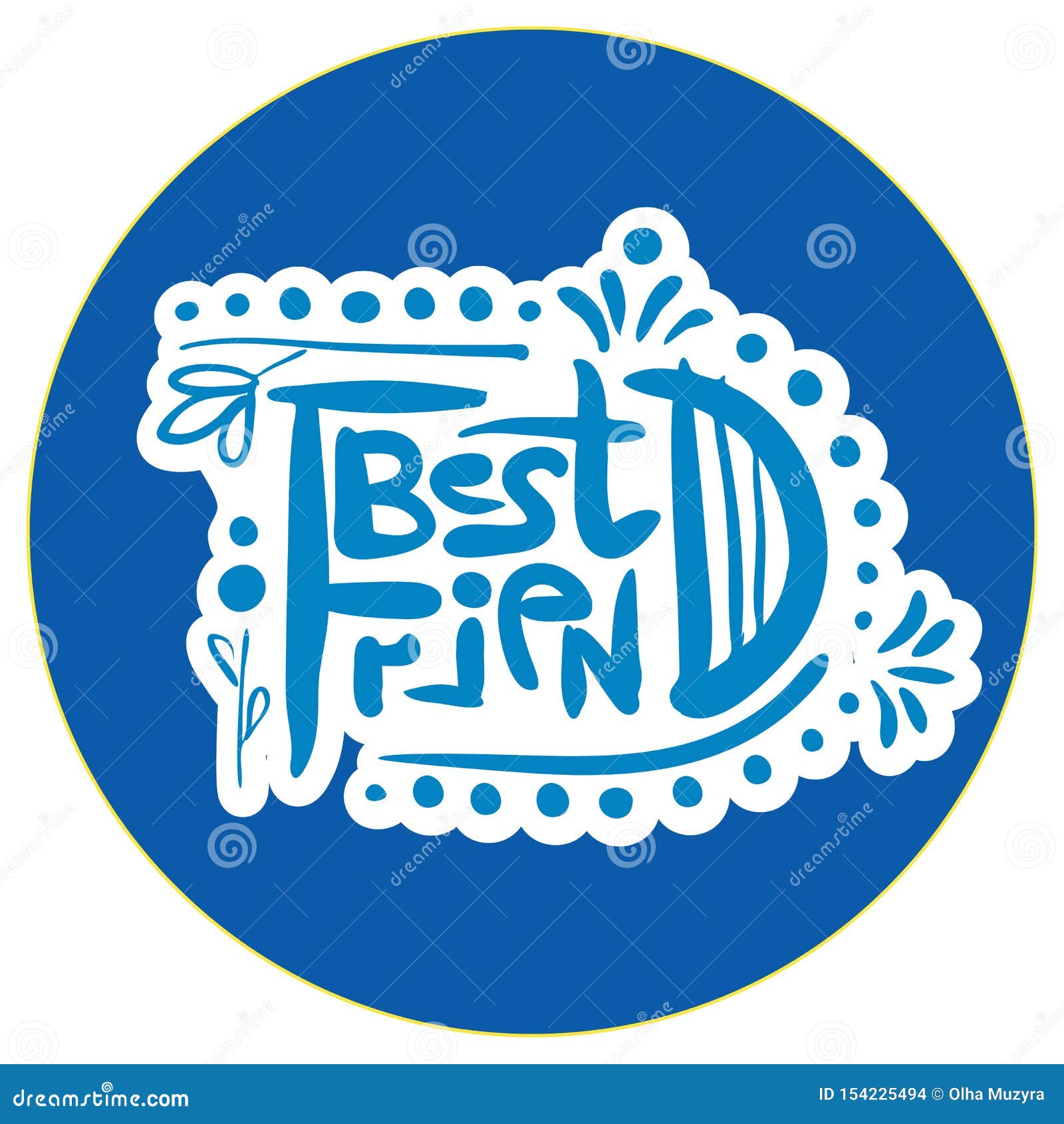 Lettering Doodle Sticker Best Friend - Text on a Blue Circle Stock ...