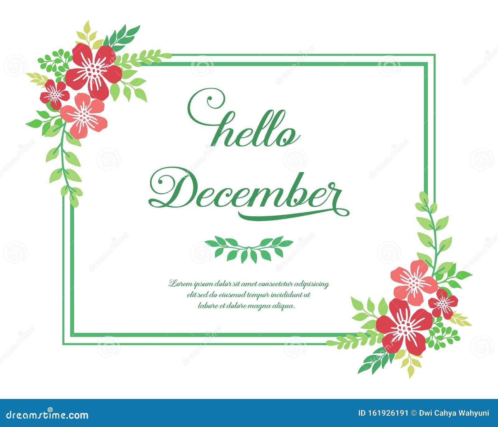 Lettering Element of Hello December, with Pattern of Red Flower Frame ...