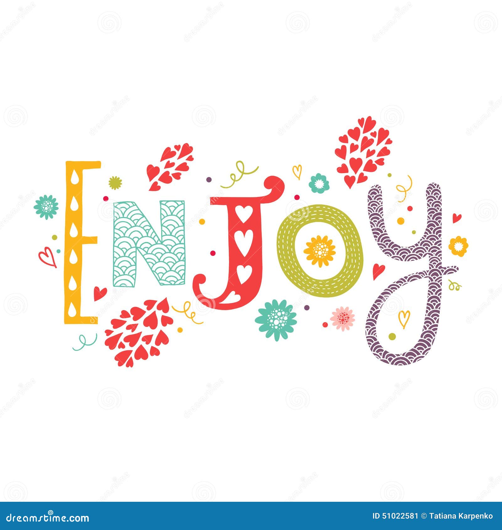 Lettering Enjoy with Decorative Floral Elements Stock Vector ...