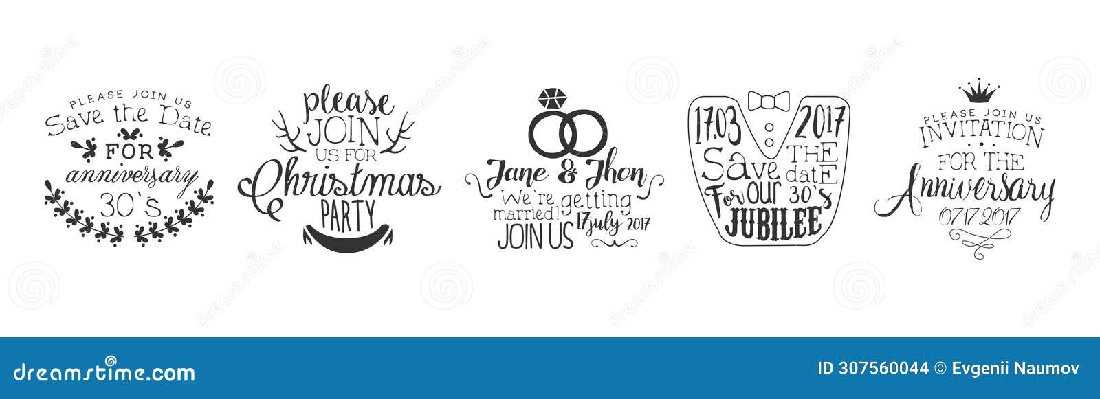 Lettering Festive Greeting Phrase for Invitation Card Vector Set Stock ...