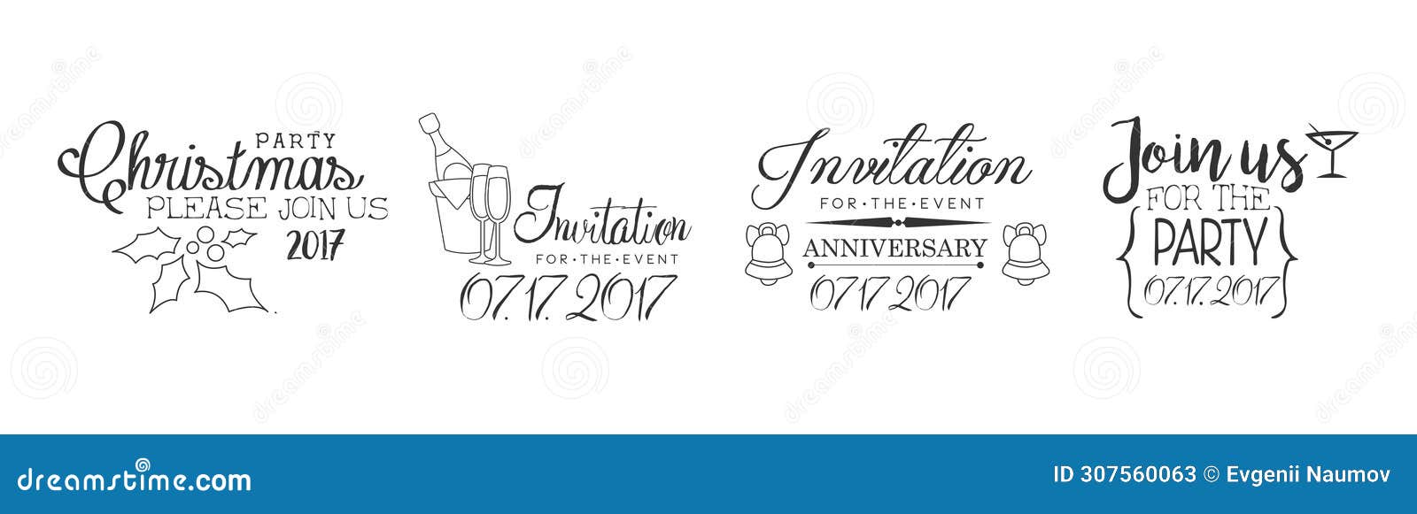 Lettering Festive Greeting Phrase for Invitation Card Vector Set Stock ...