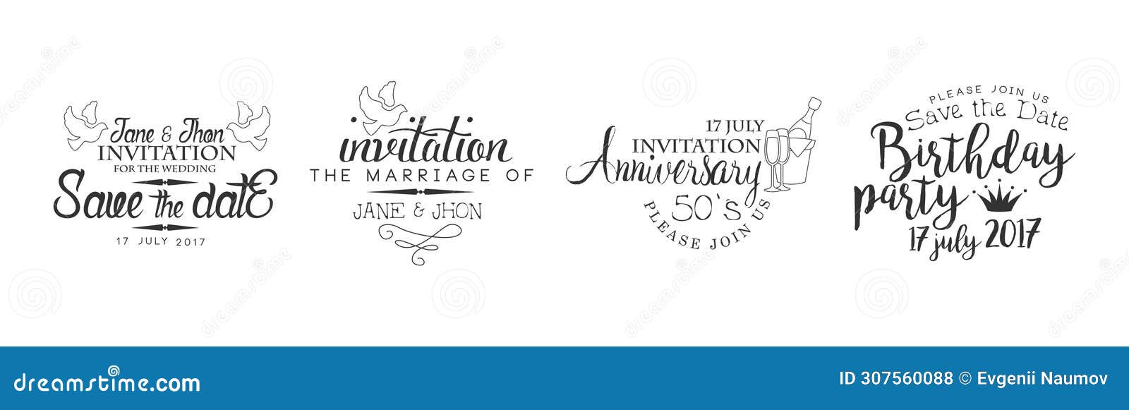 Lettering Festive Greeting Phrase for Invitation Card Vector Set Stock ...
