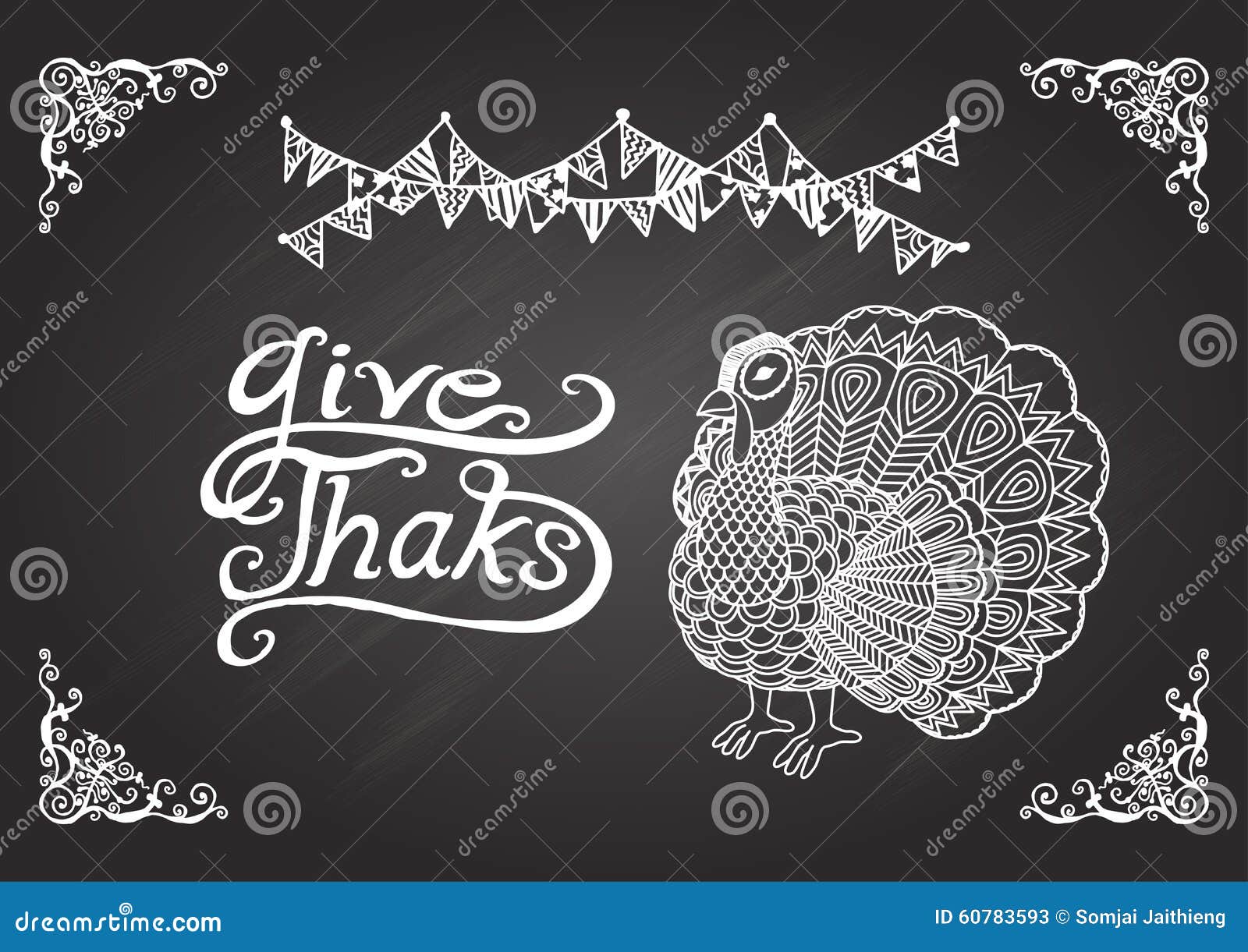 Lettering Give Thanks with Turkey on Chalkboard. Stock Vector ...
