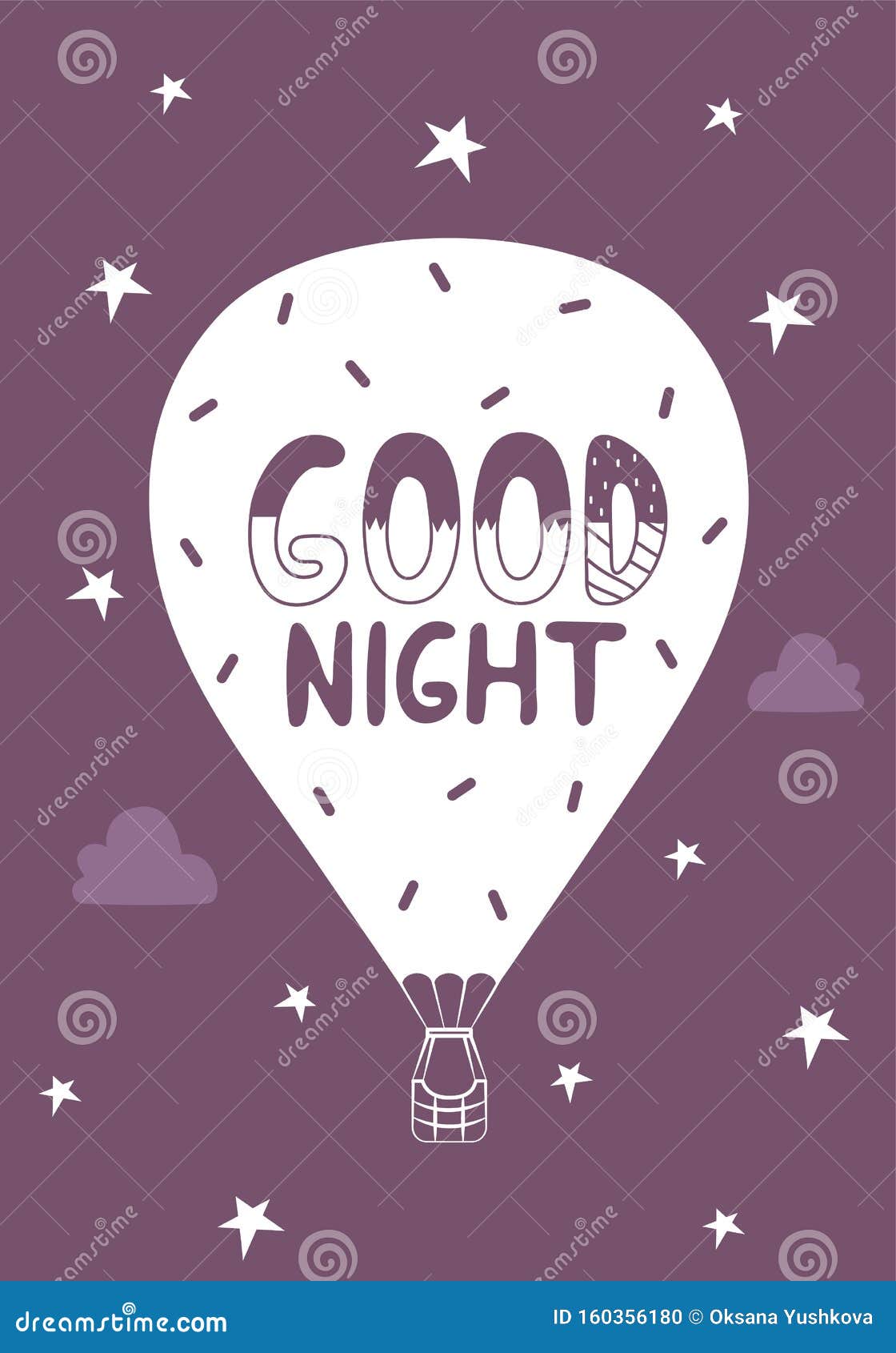 Lettering Good Night in a Balloon Stock Illustration - Illustration of ...