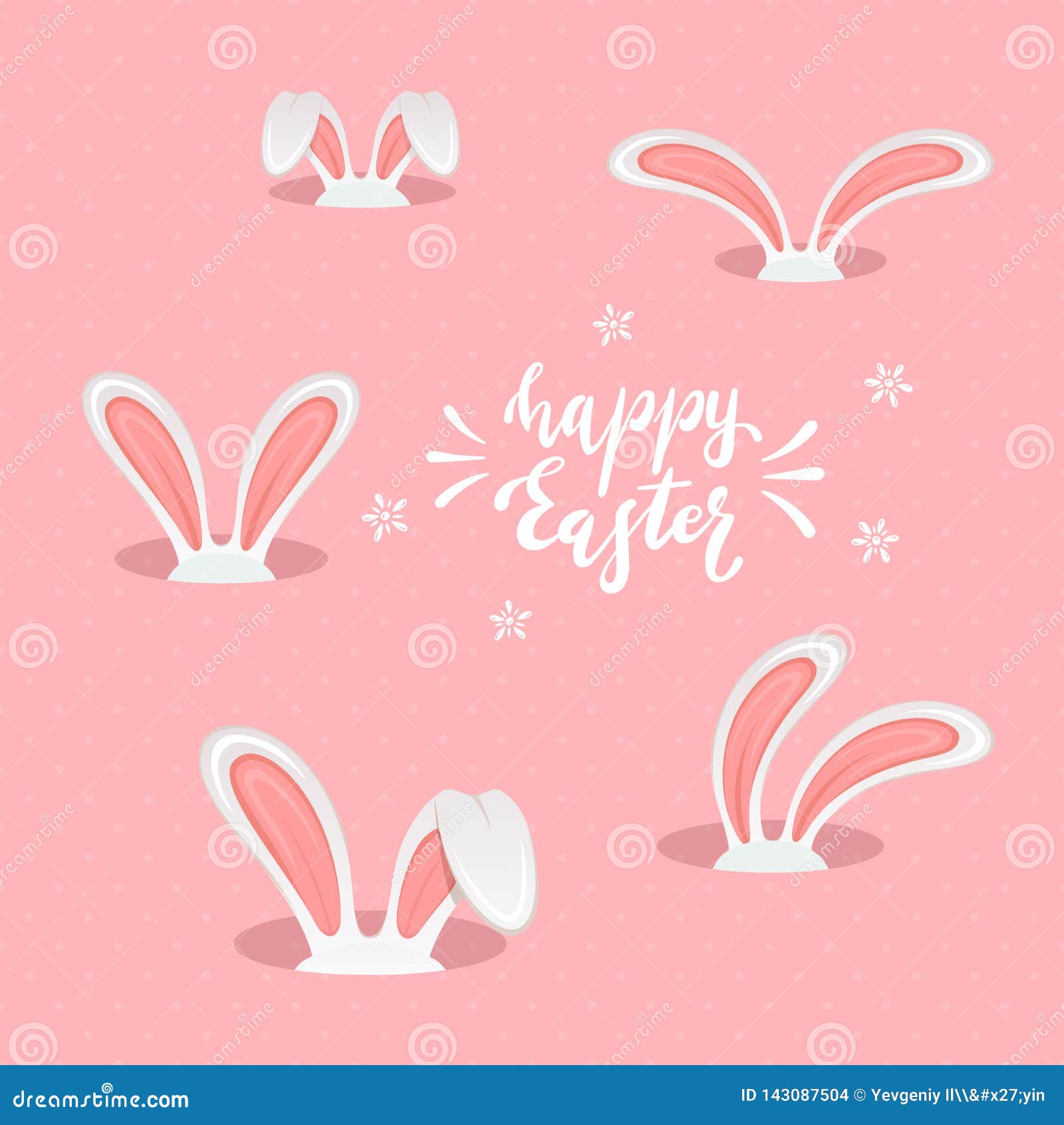 Lettering Happy Easter With Rabbit Ears On Pink Background Stock Vector