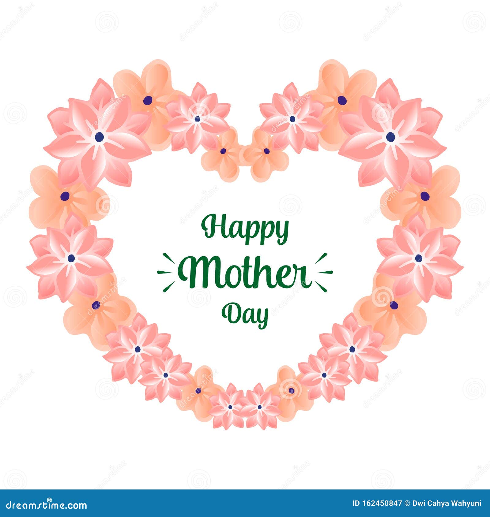 Lettering Happy Mother Day With Design Vintage Green Leafy Flower