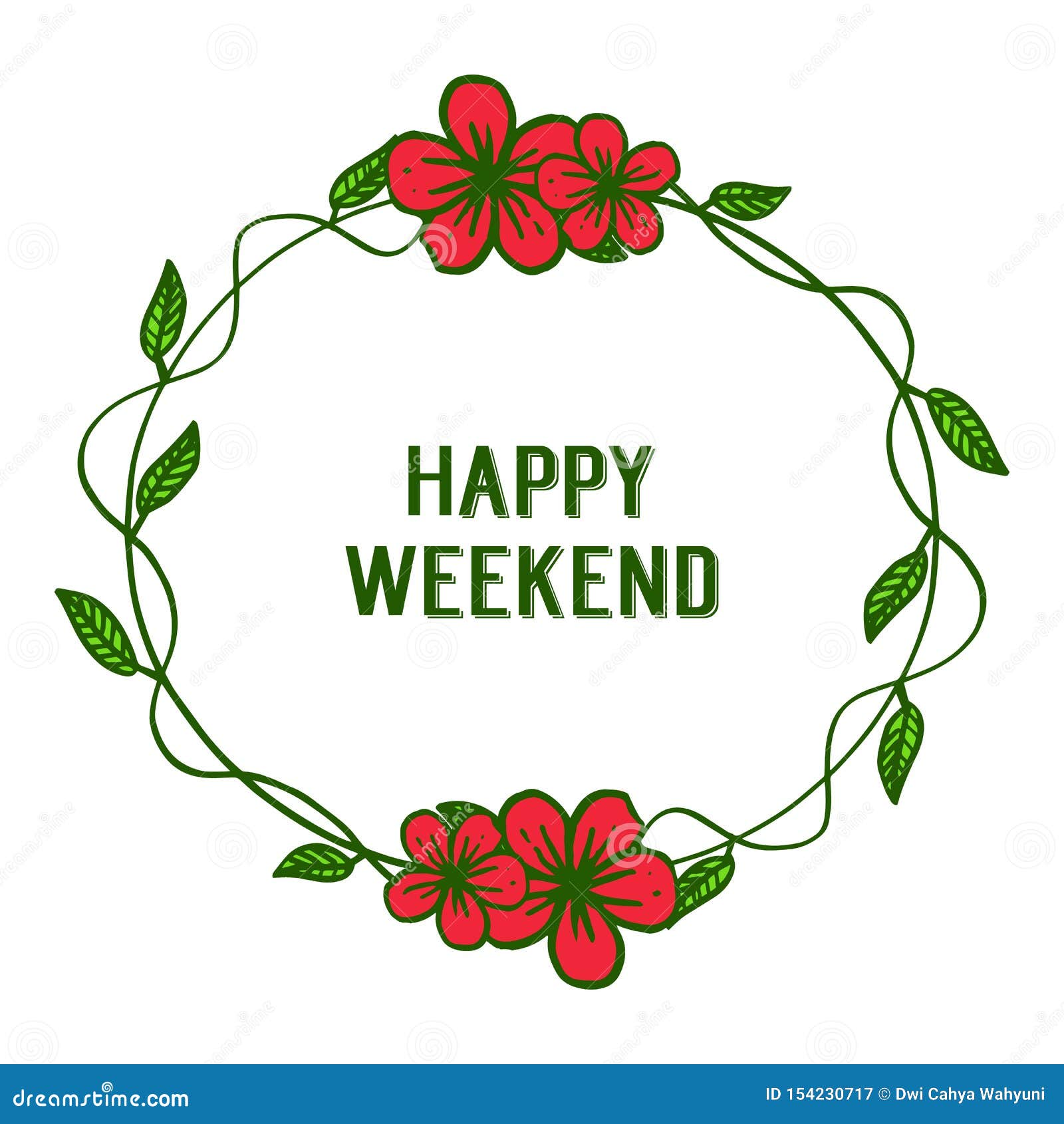 Lettering Happy Weekend for Red Wreath Frame. Vector Stock Vector ...