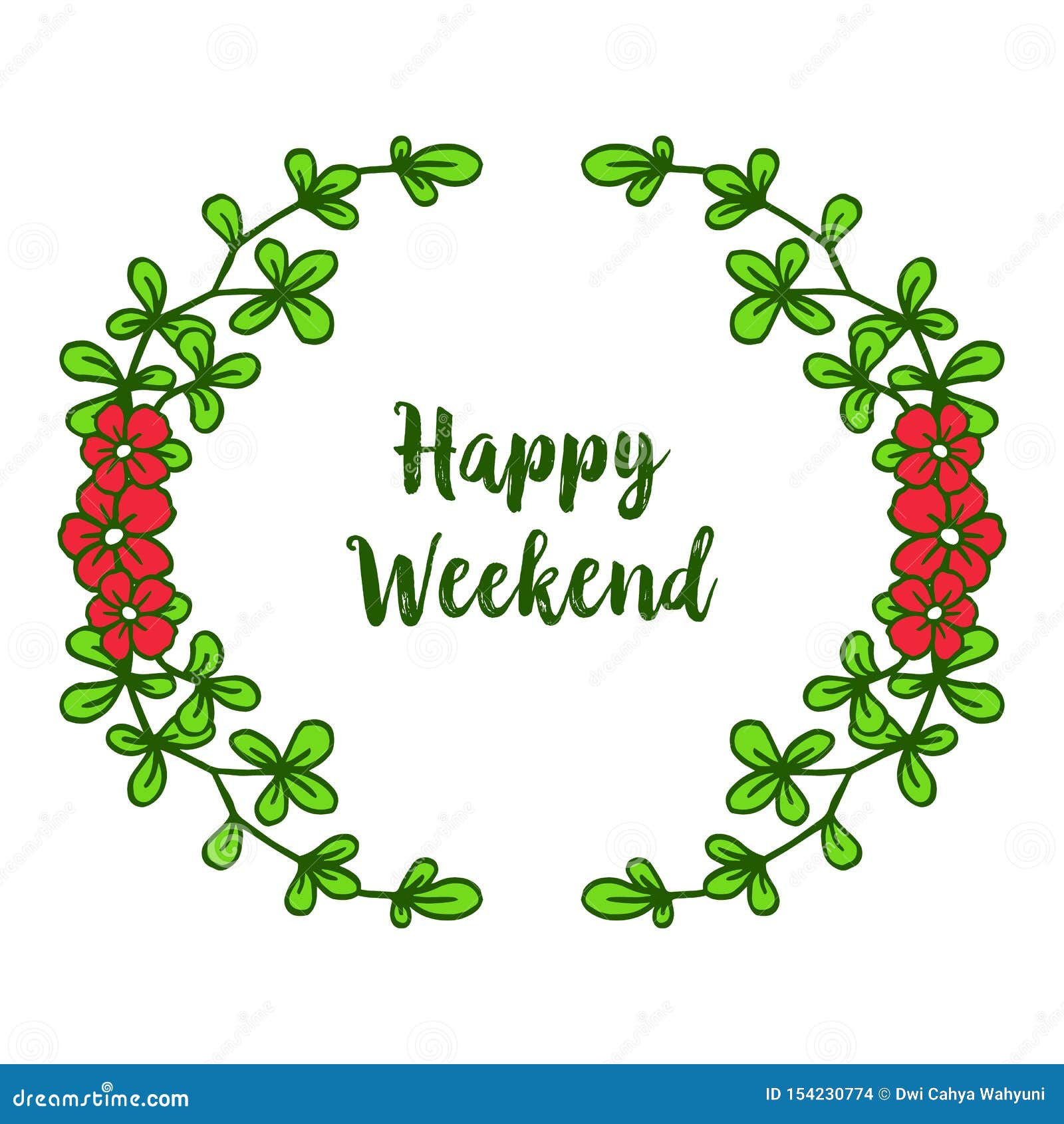 Lettering Happy Weekend for Red Wreath Frame. Vector Stock Vector ...