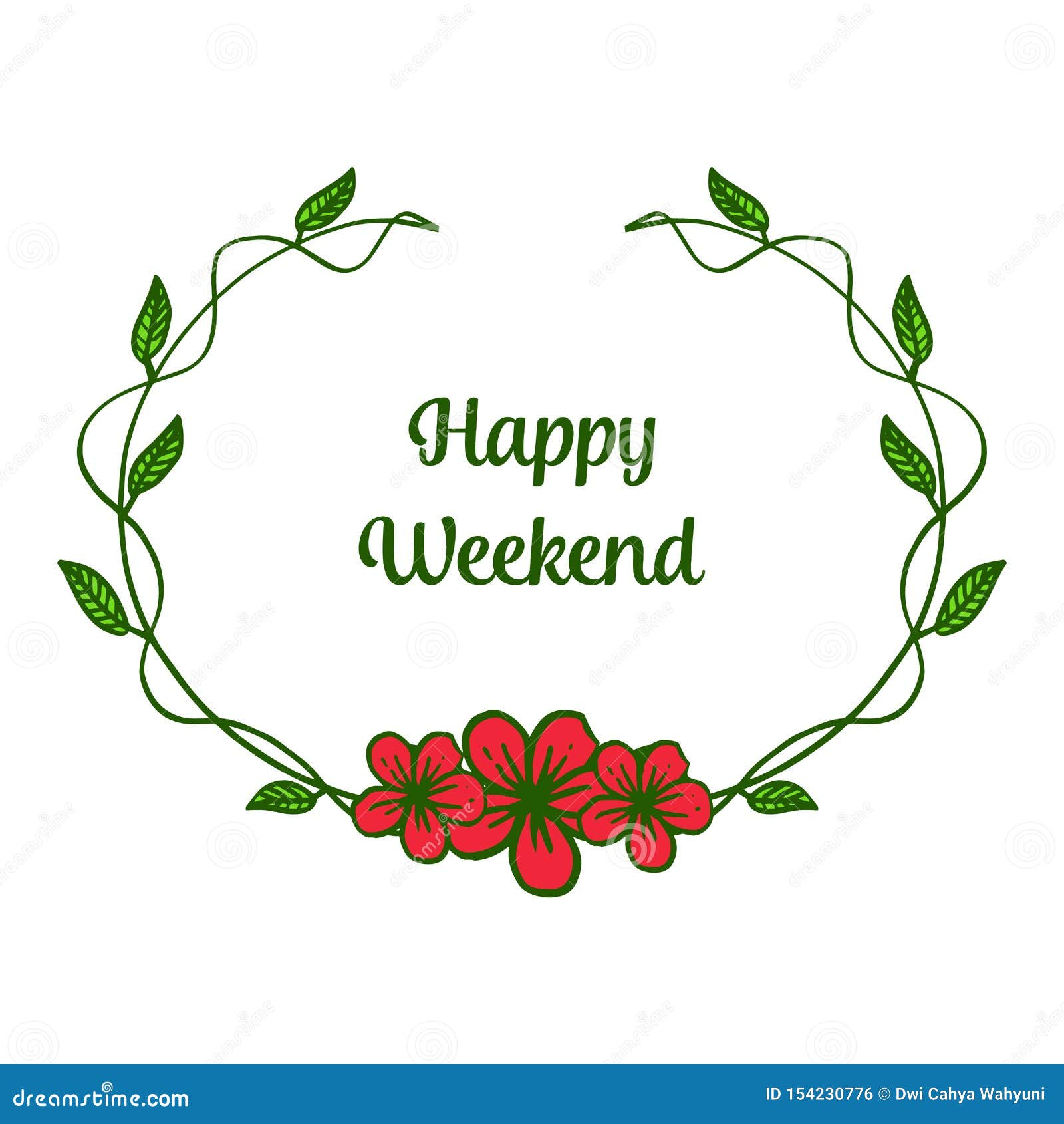 Lettering Happy Weekend for Red Wreath Frame. Vector Stock Vector ...