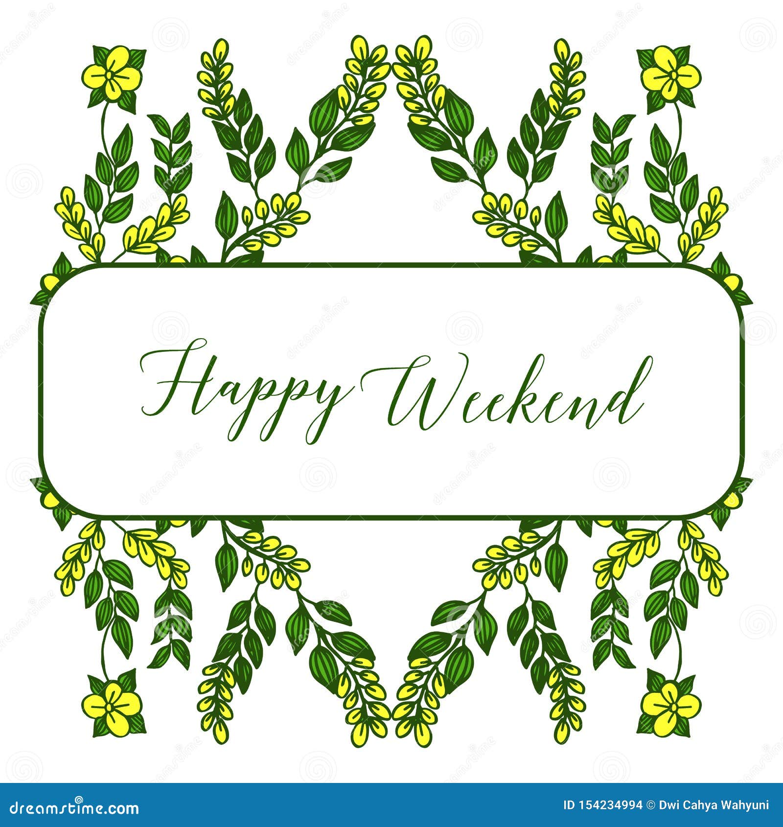 Lettering Happy Weekend with Texture Yellow Flower Frame. Vector Stock ...