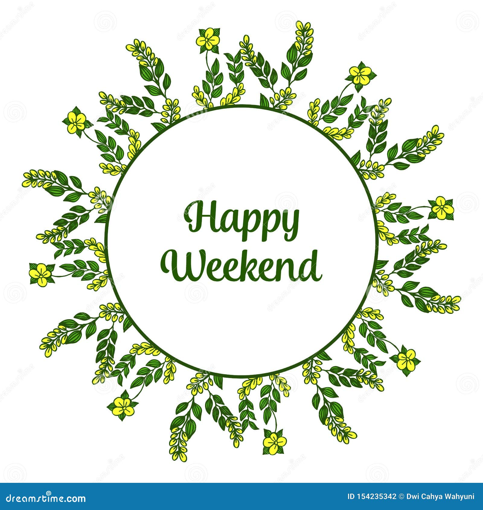 Lettering Happy Weekend with Texture Yellow Flower Frame. Vector Stock ...