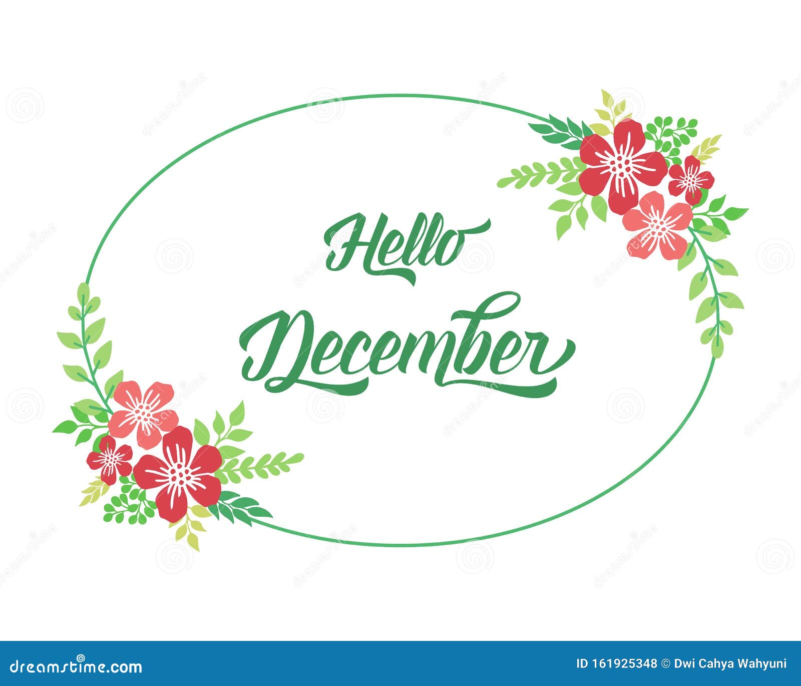 Lettering Hello December, with Ornate of Wreath Frame, Isolated on ...