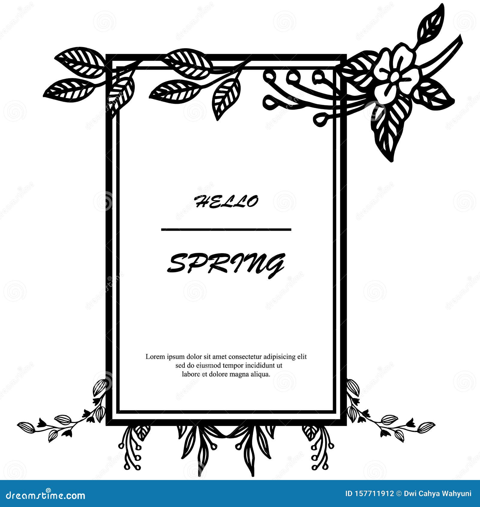 Lettering Hello Spring with Wallpaper Unique Leaf Flower Frame. Vector ...