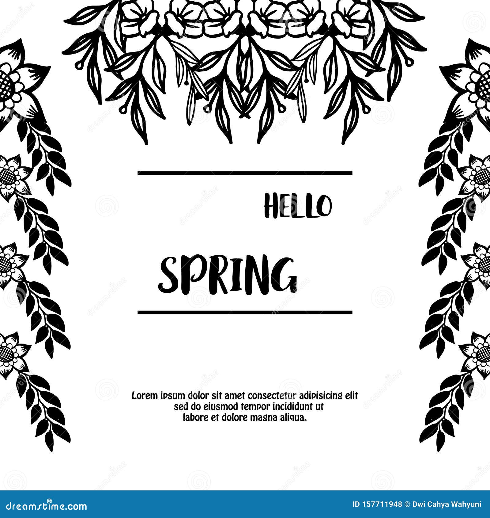 Lettering Hello Spring with Wallpaper Unique Leaf Flower Frame. Vector ...