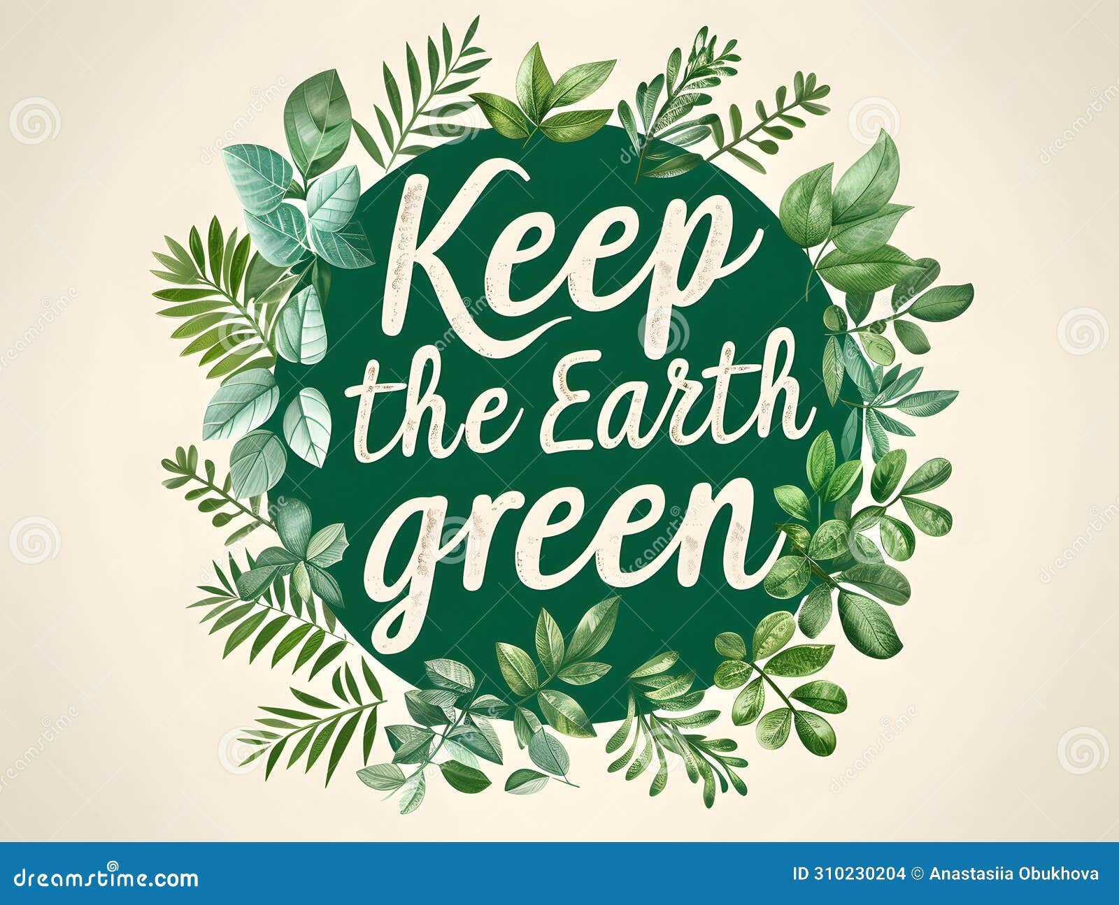Lettering "Keep the Earth Green" in a Green Circle Surrounded by Plants ...