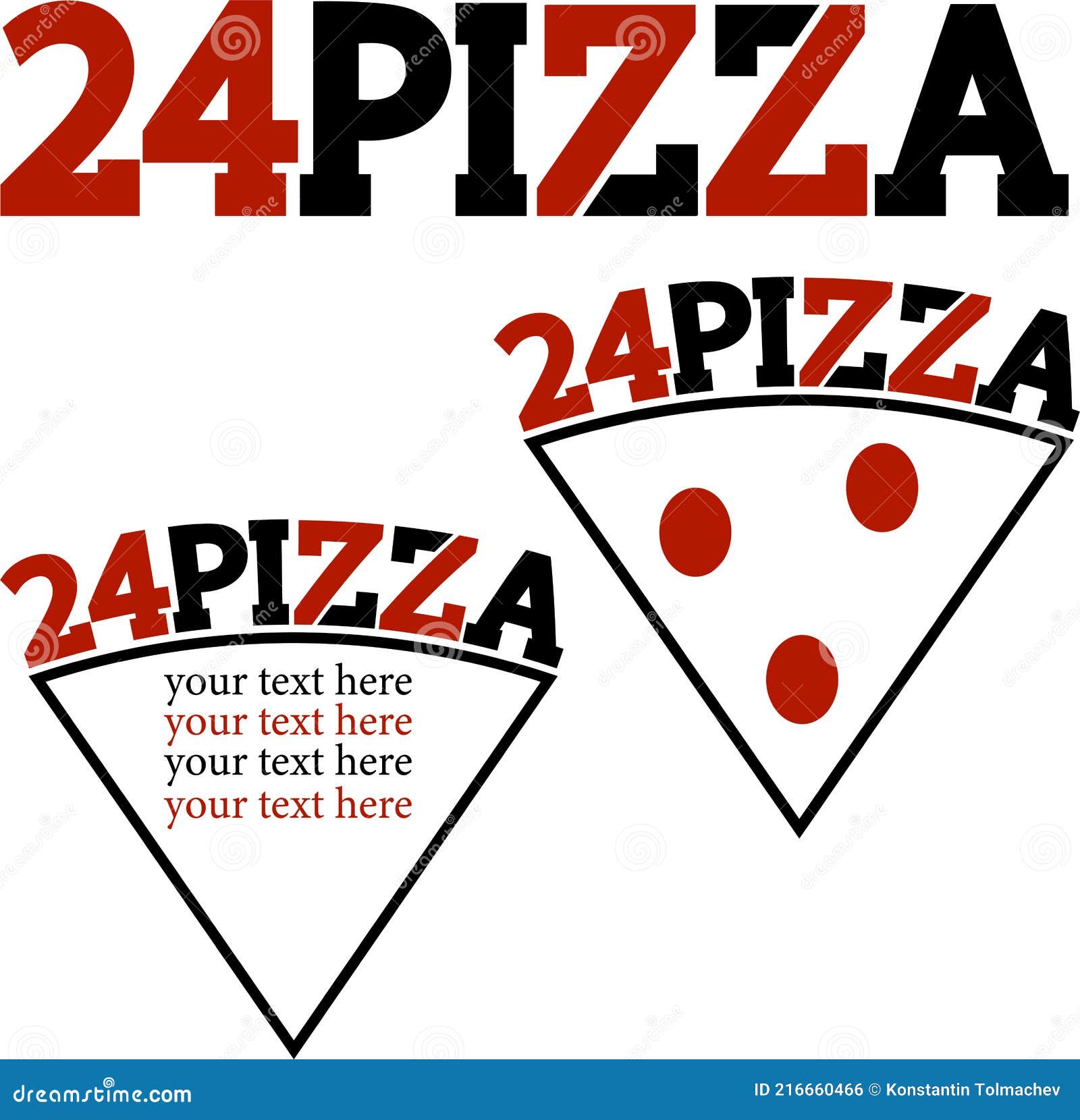 Lettering Logo Pizza 24 Hours in Different Versions Stock Vector ...
