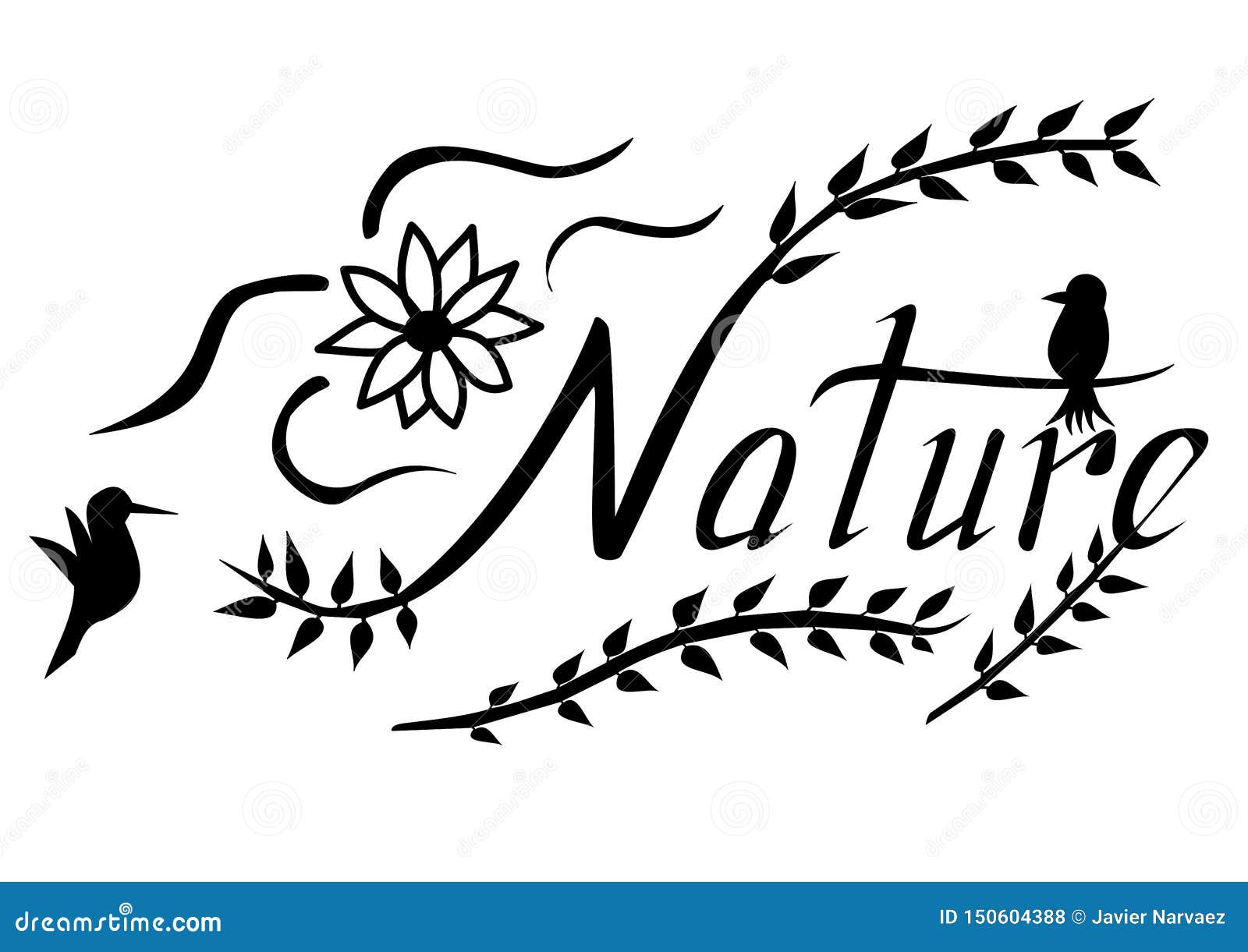 Lettering Nature with Birds and Flower Stock Vector - Illustration of ...