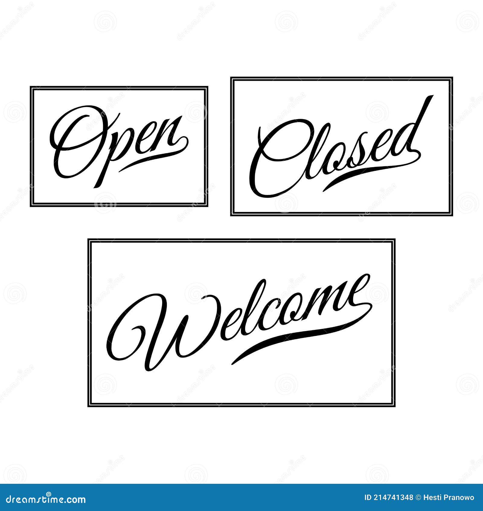 Lettering Open Closed and Welcome Door Sign for Element Design Stock ...