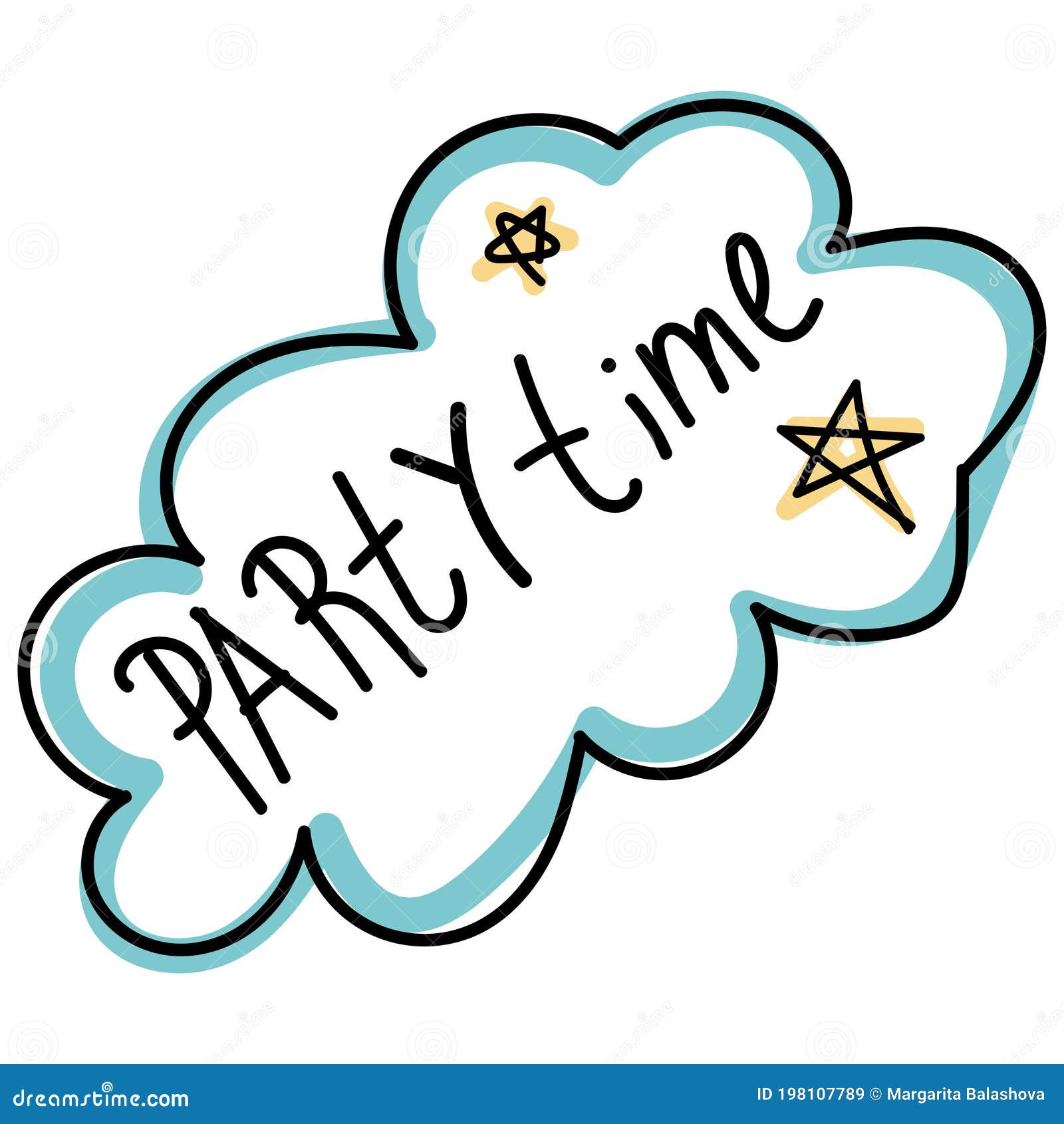 Lettering - Party Time, Vector Color Element in Doodle Style, Cute ...