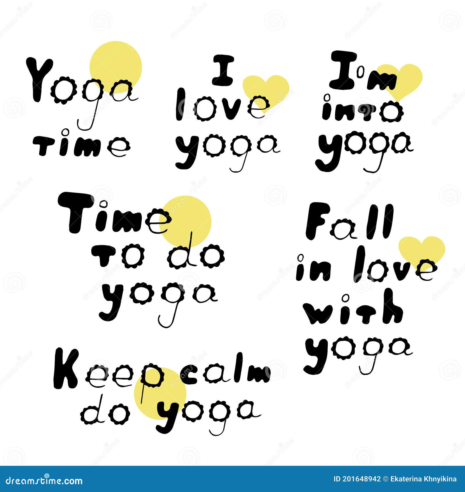 Lettering Phrases about Yoga, Vector Illustration, Hand Drawing Stock ...