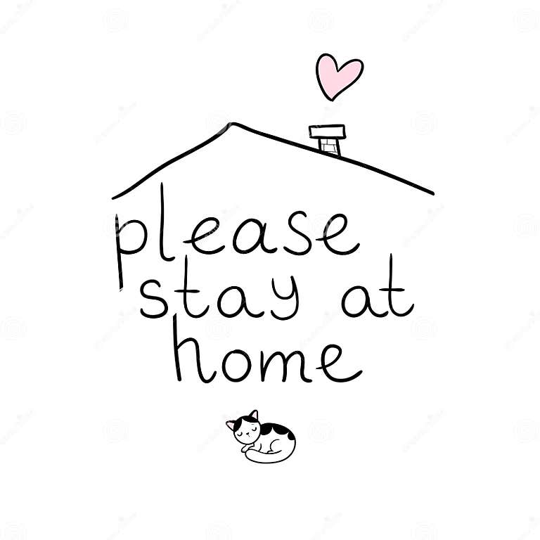 Lettering Please Stay at Home on White Background Stock Vector ...