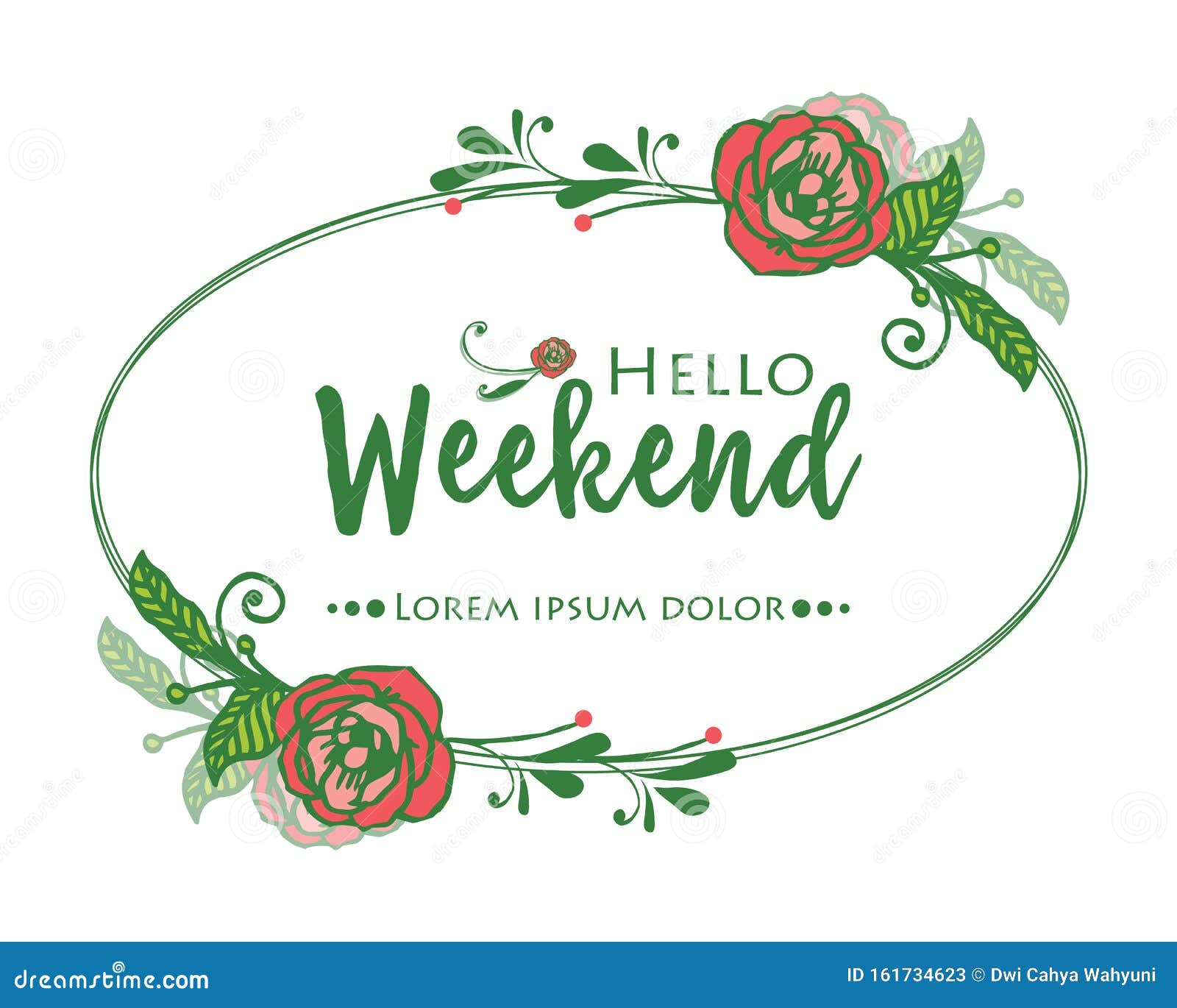 Lettering Poster Hello Weekend, with Shape Pattern of Green Leafy ...