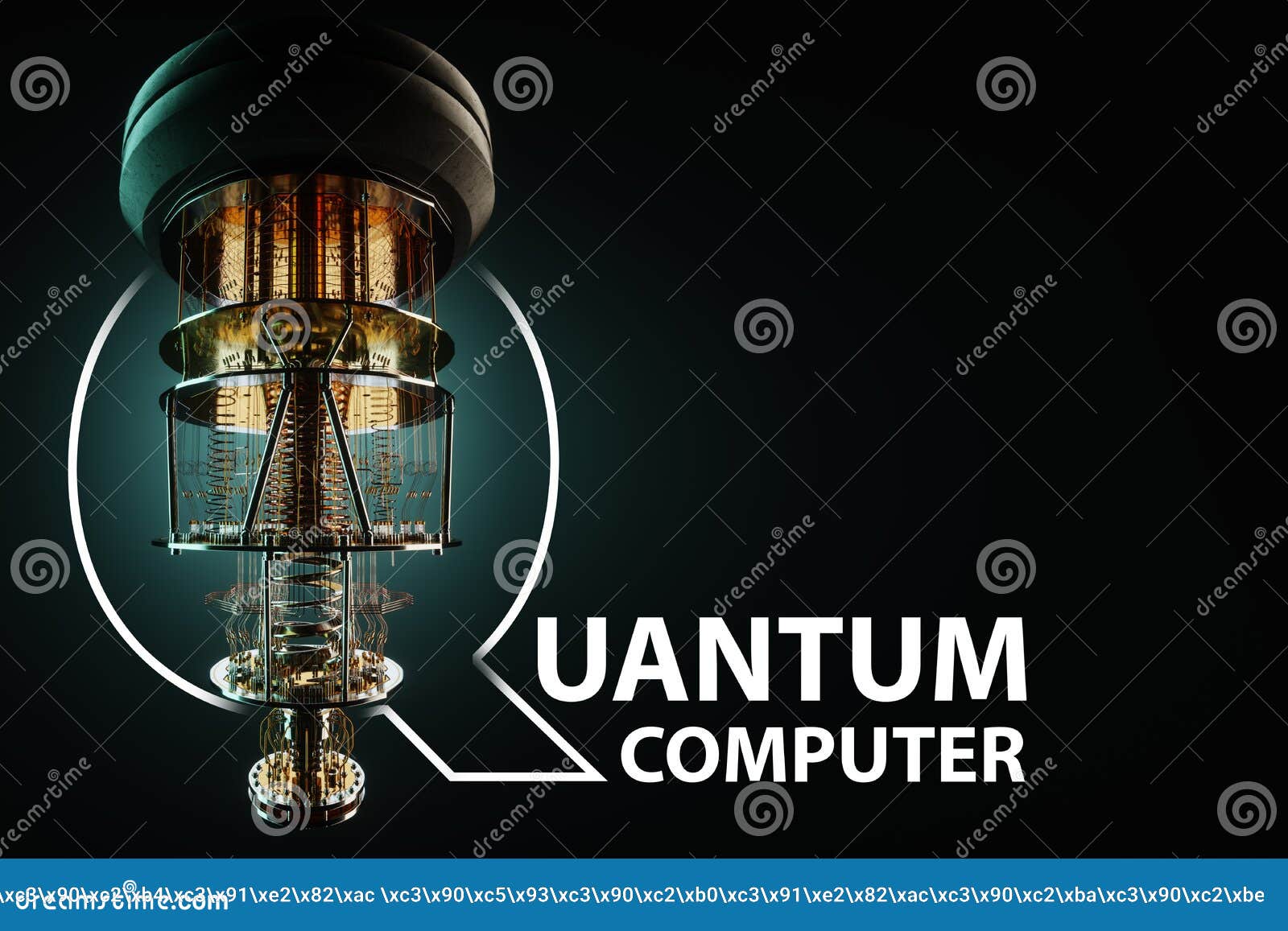 Lettering Quantum Computer and Gold Silver Mechanism Isolated on Black ...