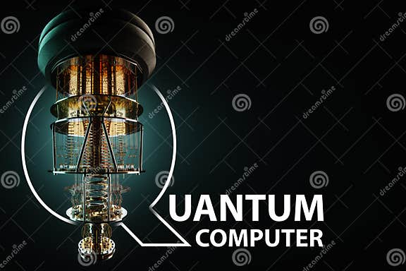Lettering Quantum Computer and Gold Silver Mechanism Isolated on Black ...