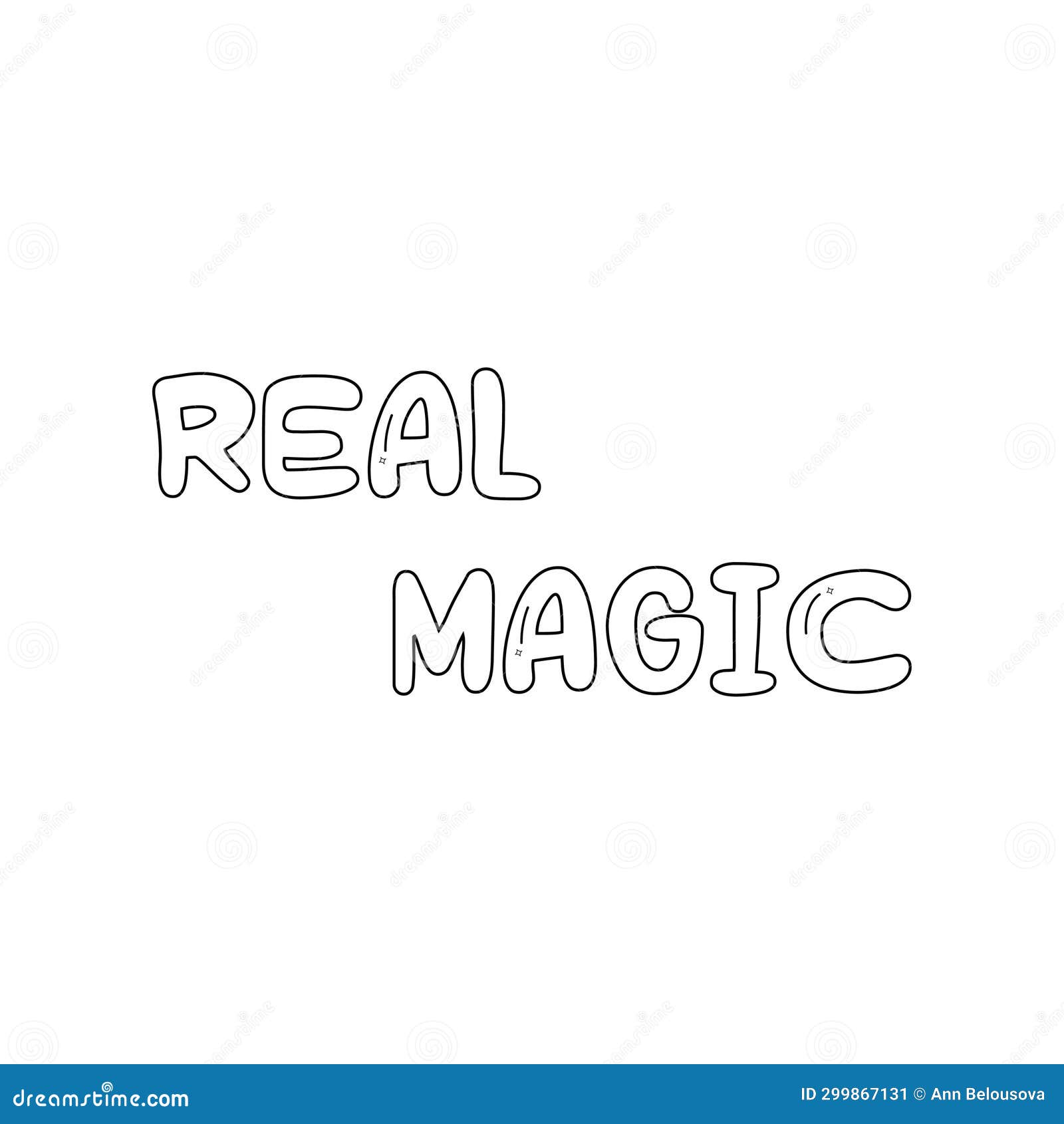 Lettering Real Magic Linart, Coloring, Vector Illustration Stock ...