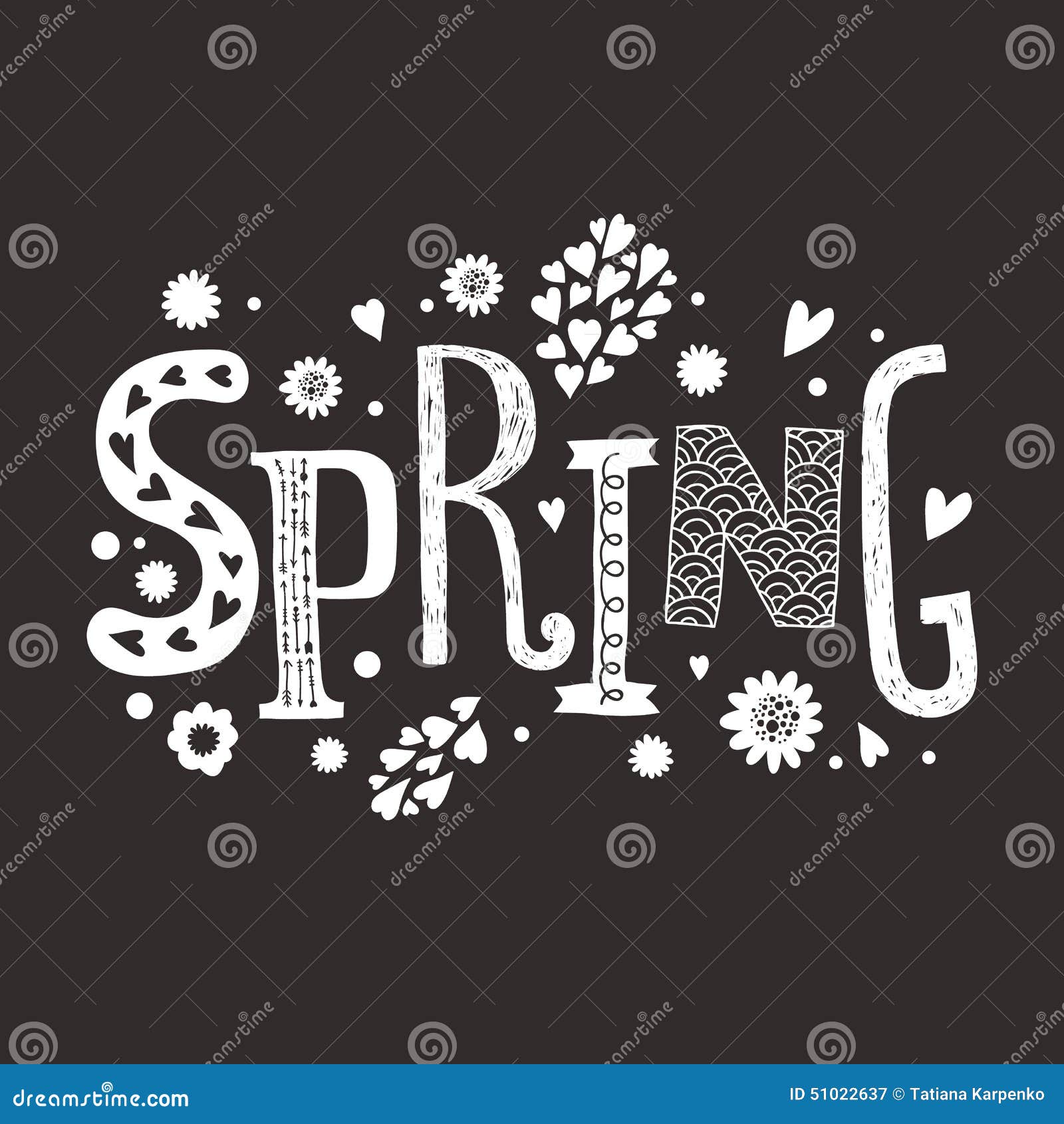 Lettering Spring with Decorative Floral Elements Stock Vector ...