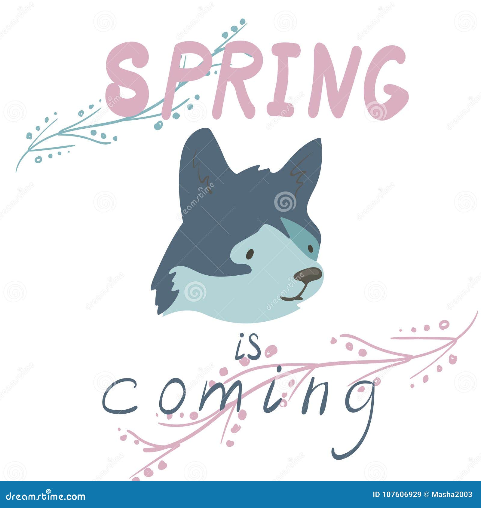 Lettering Spring Inscriptions Set with Wolf Portrait Stock Vector ...