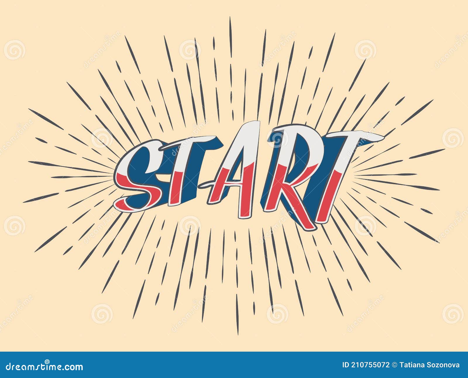 Lettering Start Sign in Vintage Rays. Retro Style Design Stock Vector ...