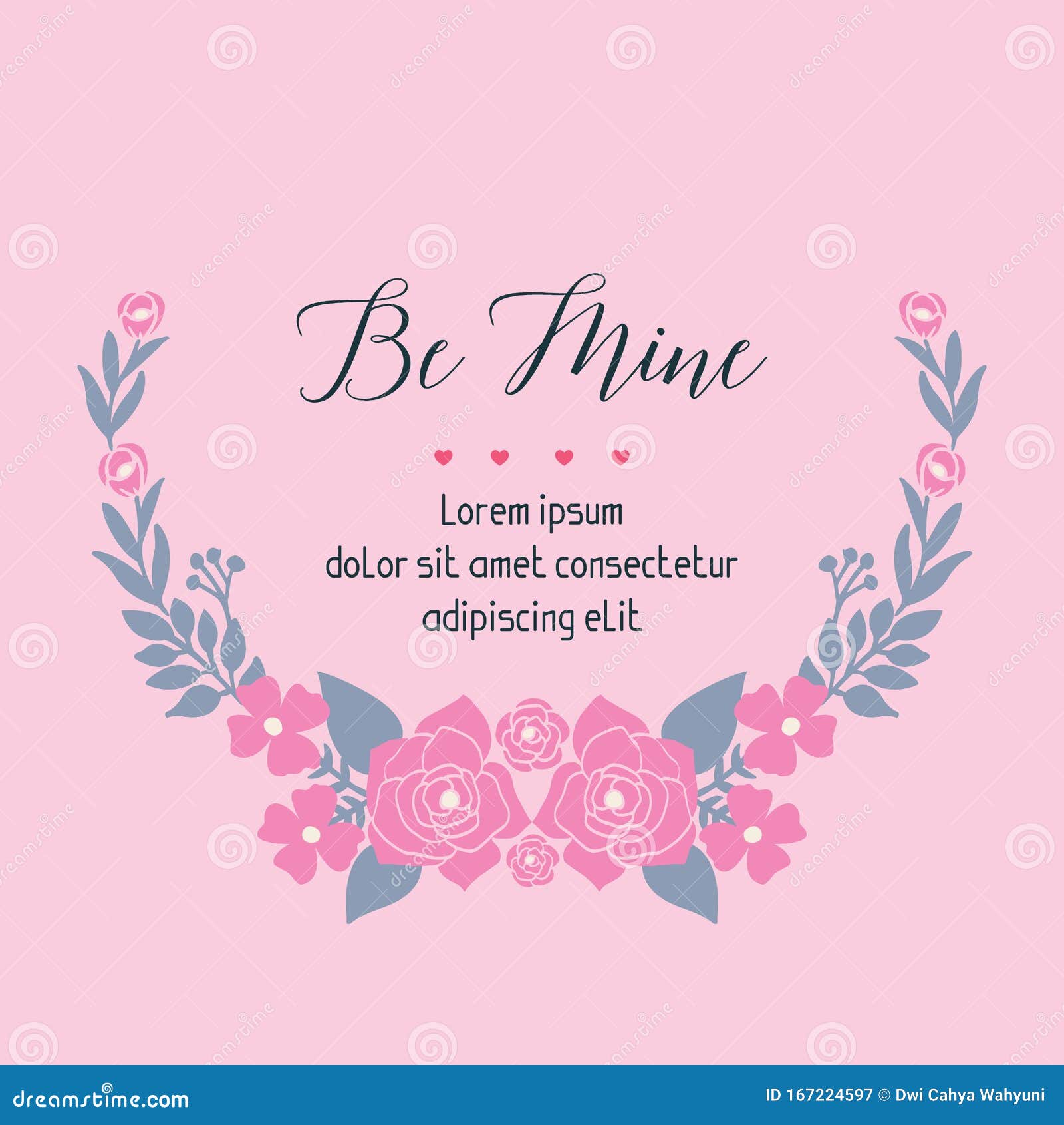 Lettering Text Be Mine, with Pattern Leaf Floral Frame Beautiful ...