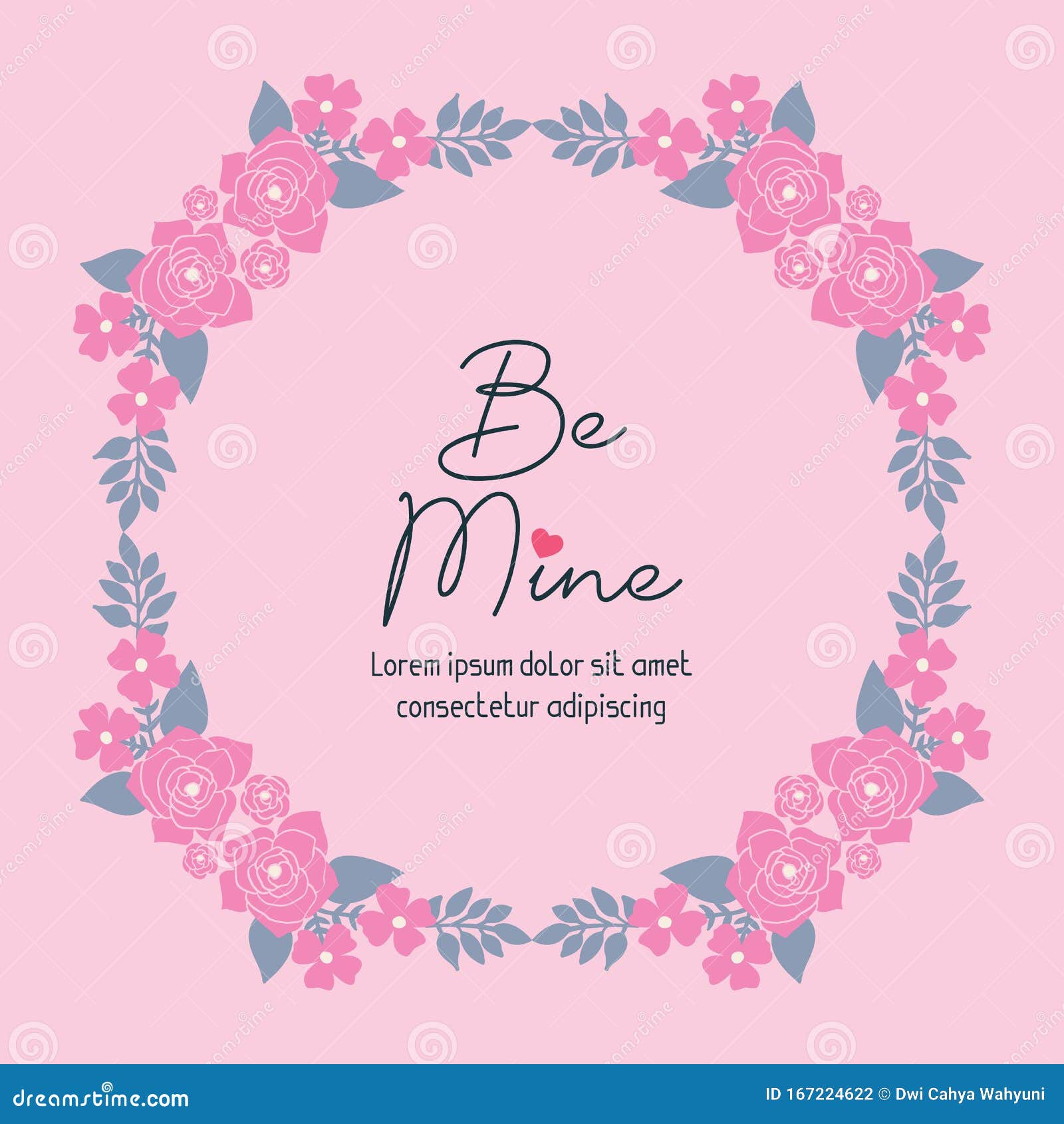 Lettering Text Be Mine, with Pattern Leaf Floral Frame Beautiful ...