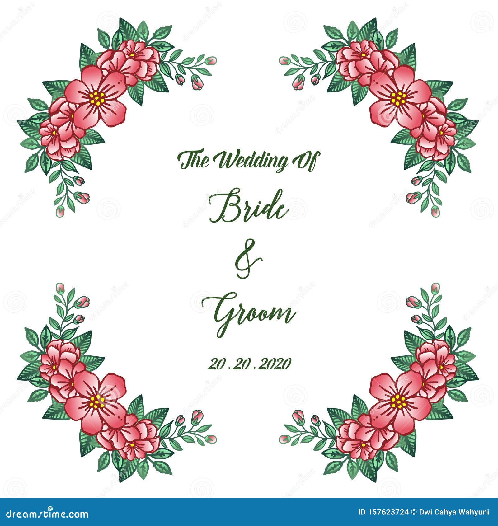 Lettering Text of Bride and Groom, with Pattern Design Leaf Flower ...