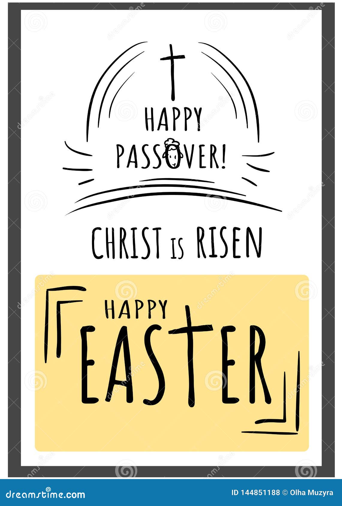 Text Christ is Risen, Happy Easter and Passover with Cross Stock Vector ...