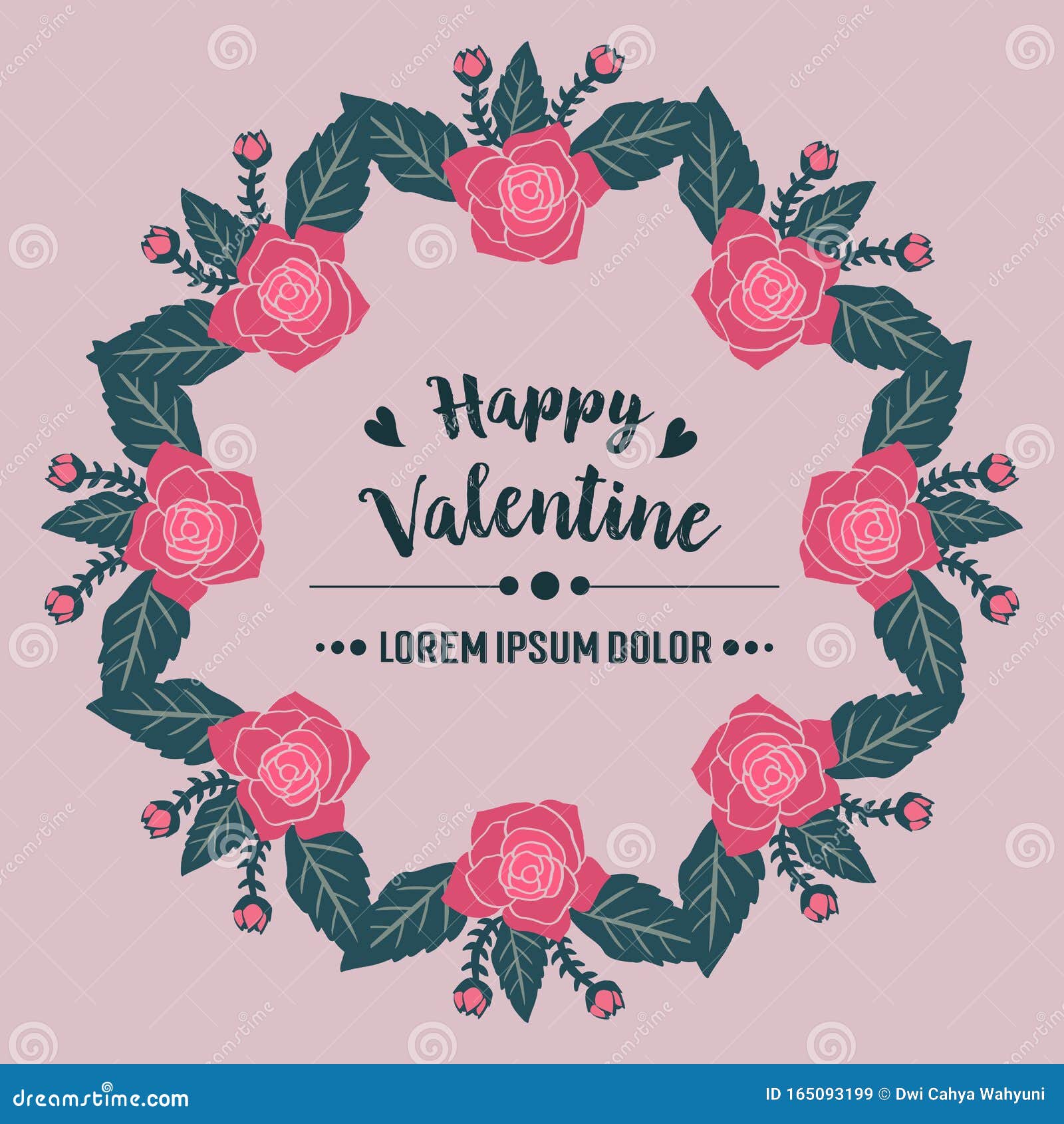 Lettering Text of Happy Valentine, with Texture of Leaf Flower Frame ...