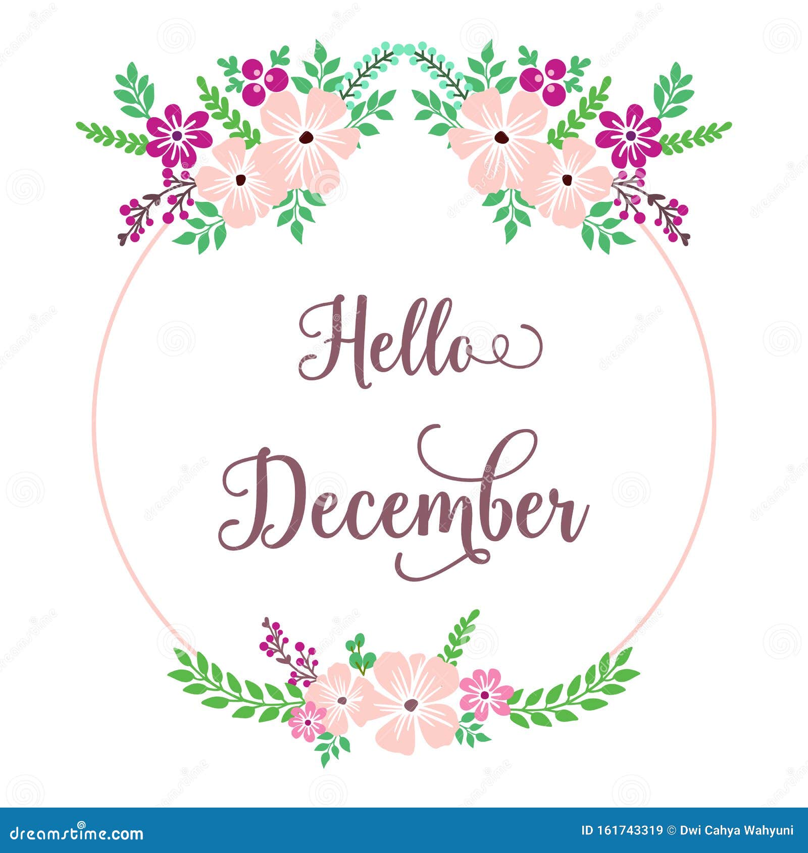 Lettering Text of Hello December, with Design Artwork Green Leafy ...