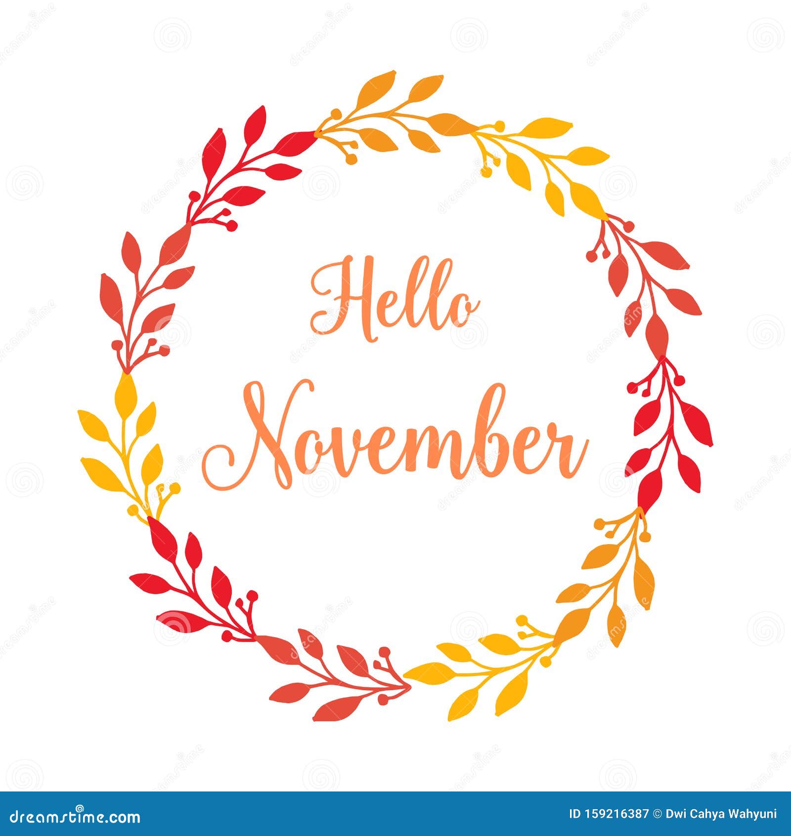 Lettering Text of Hello November, with Element of Autumn Leaf Frame ...