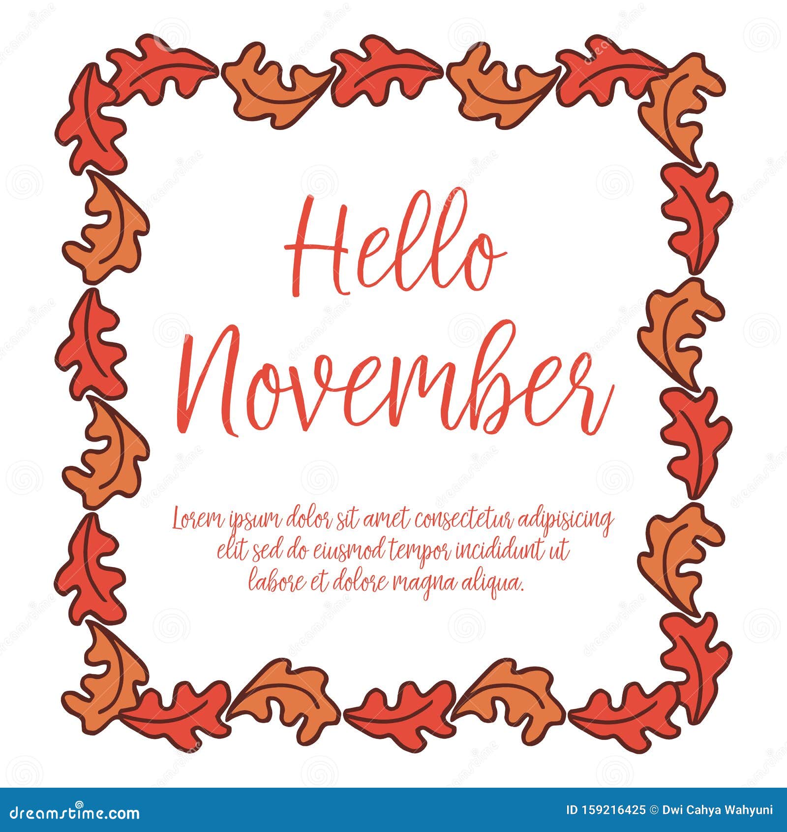 Lettering Text of Hello November, with Element of Autumn Leaf Frame ...