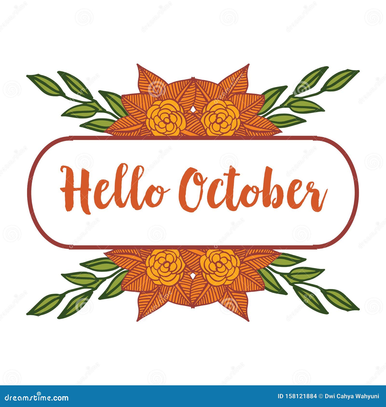 Lettering Text for Hello October with Design Element of Flower Frames ...