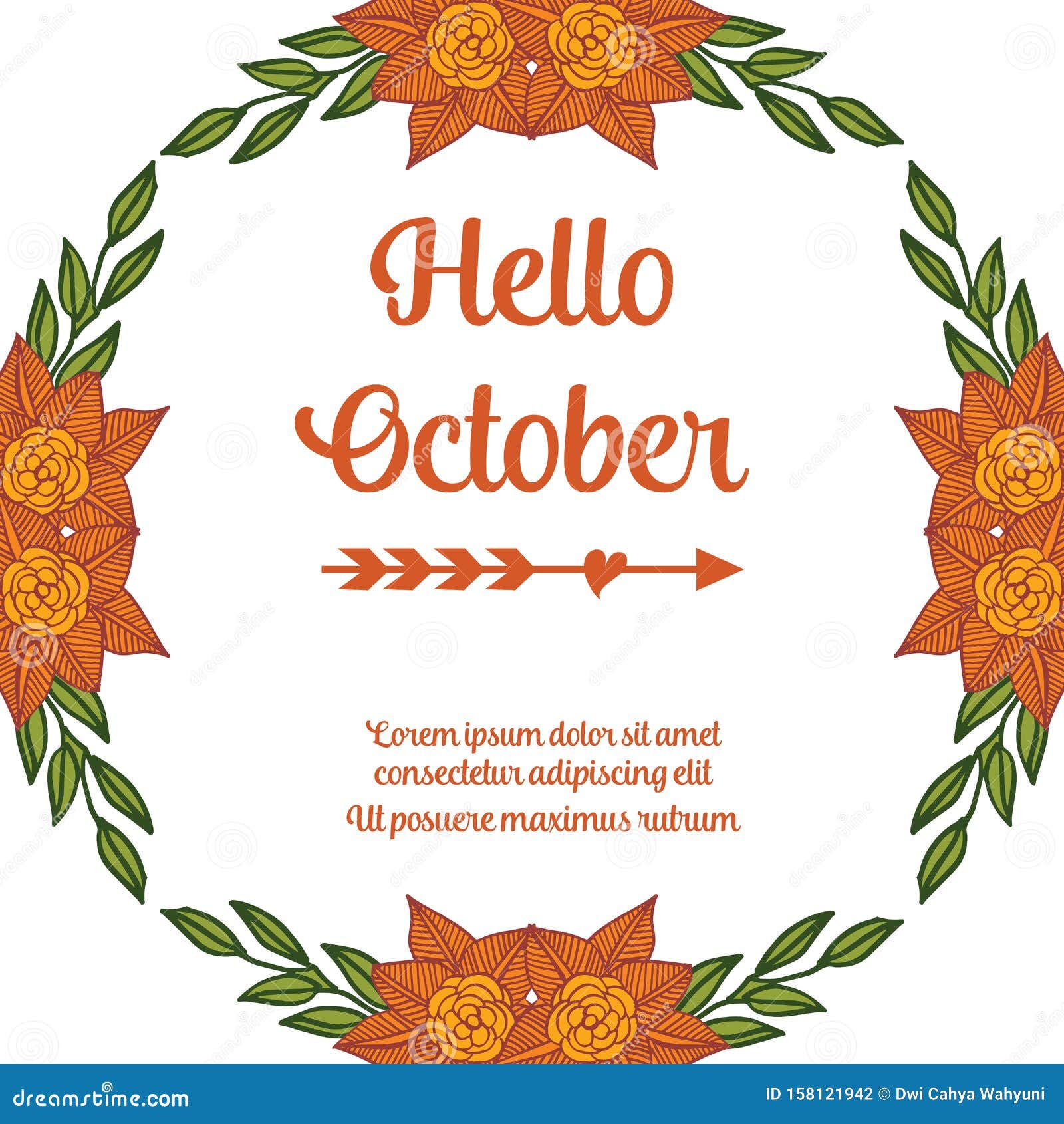 Lettering Text for Hello October with Design Element of Flower Frames ...