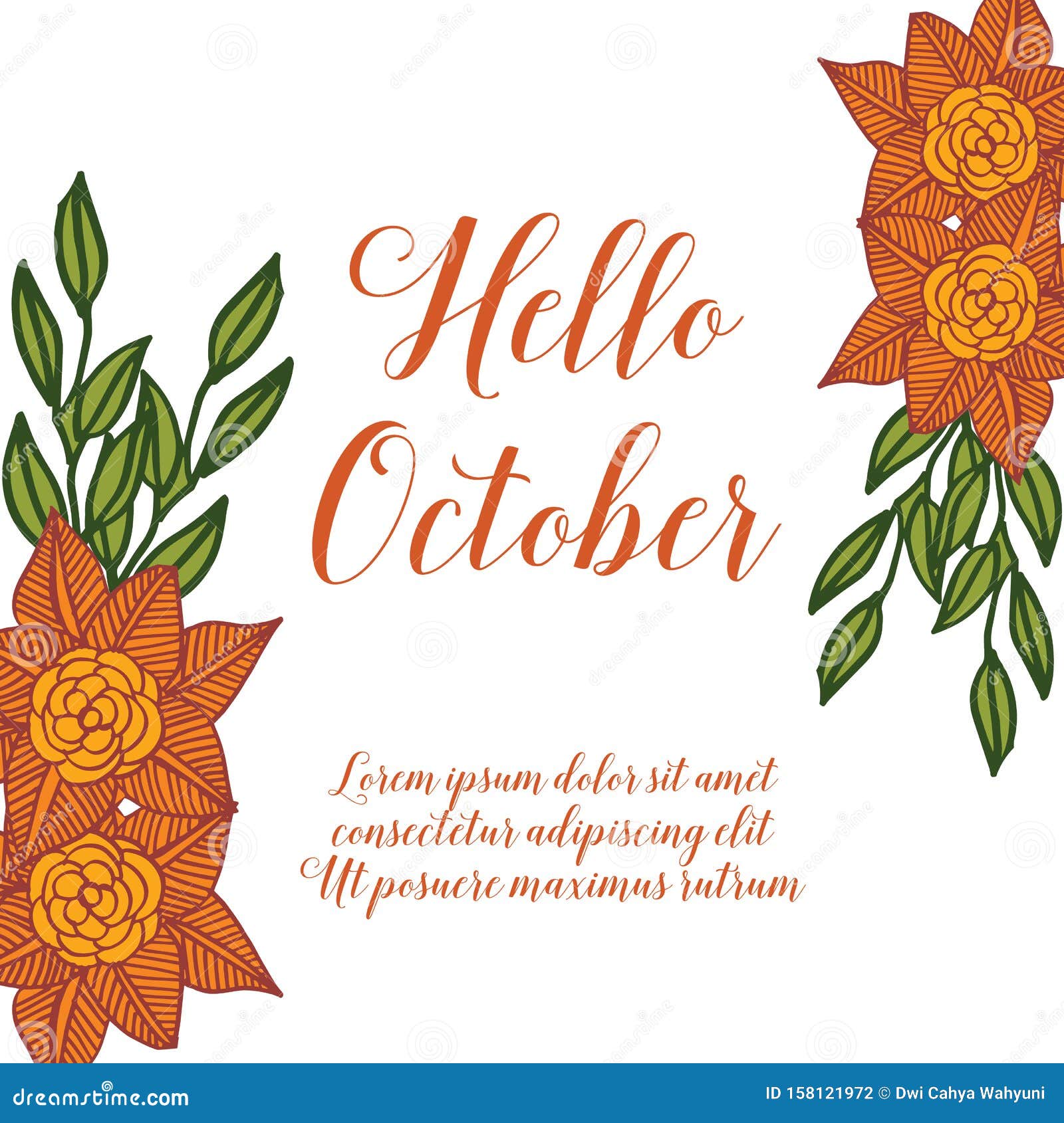 Lettering Text for Hello October with Design Element of Flower Frames ...