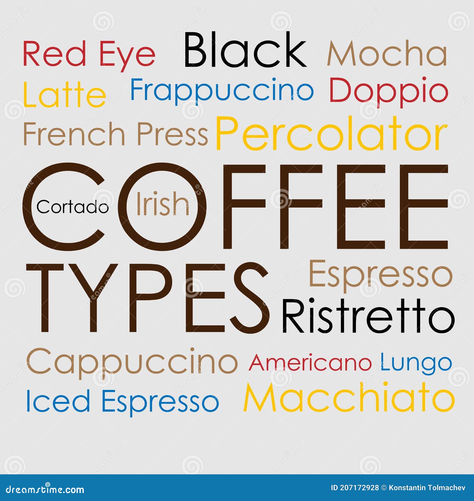 Lettering Types of Coffee from the Names of Coffee Drinks Stock ...