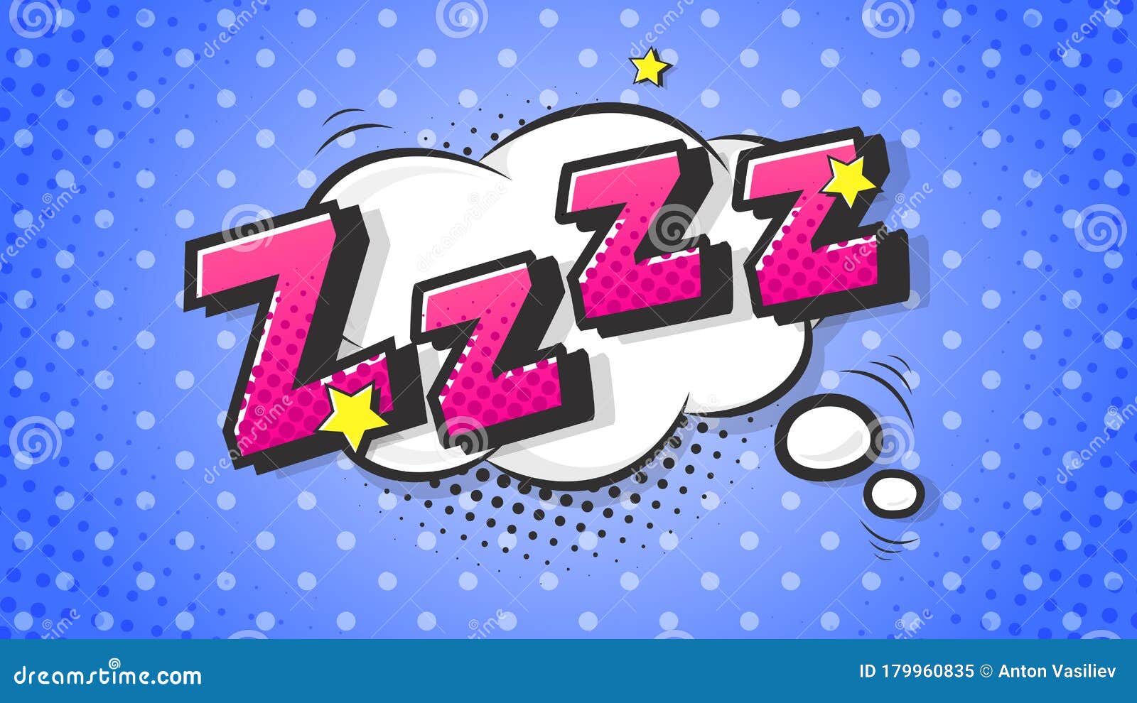 Lettering Zzz, Sleep. Halftone Expression Text on a Comic Cloud Bubble ...