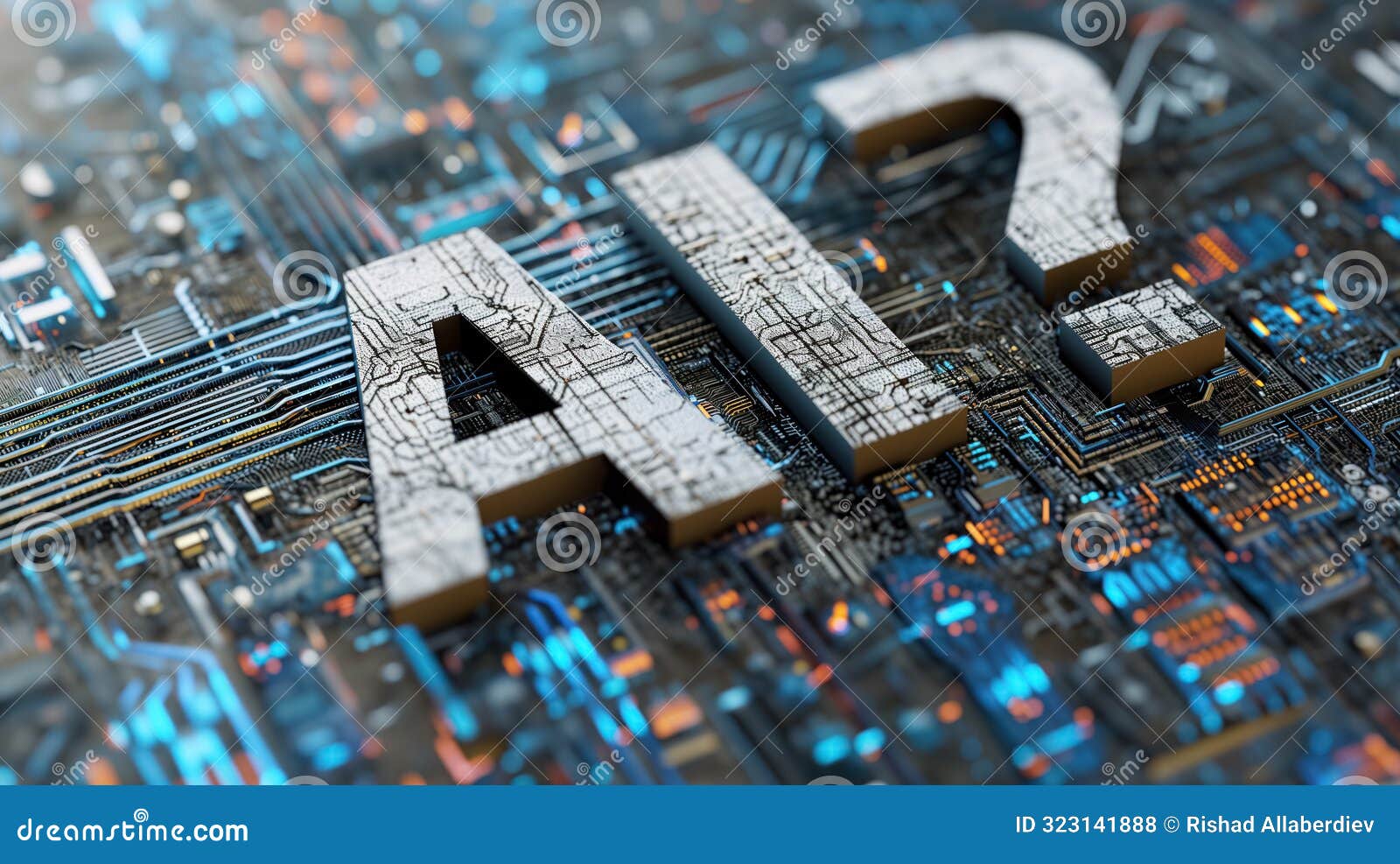Letters AI with Question Mark on Circuit Board Texture Stock ...
