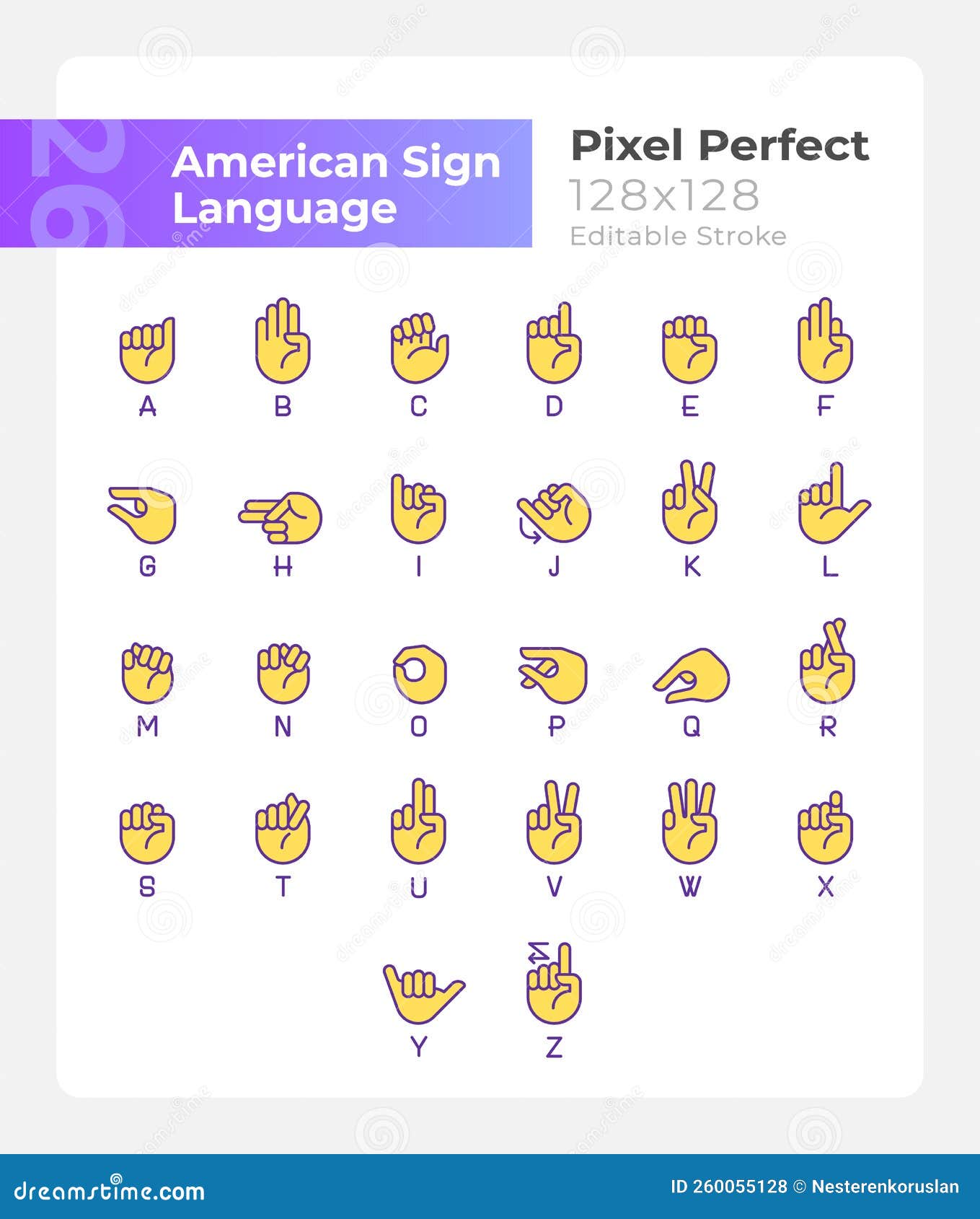 Letters in American Sign Language Pixel Perfect RGB Color Icons Set ... Letters in American Sign Language Pixel Perfect RGB Color Icons Set ...