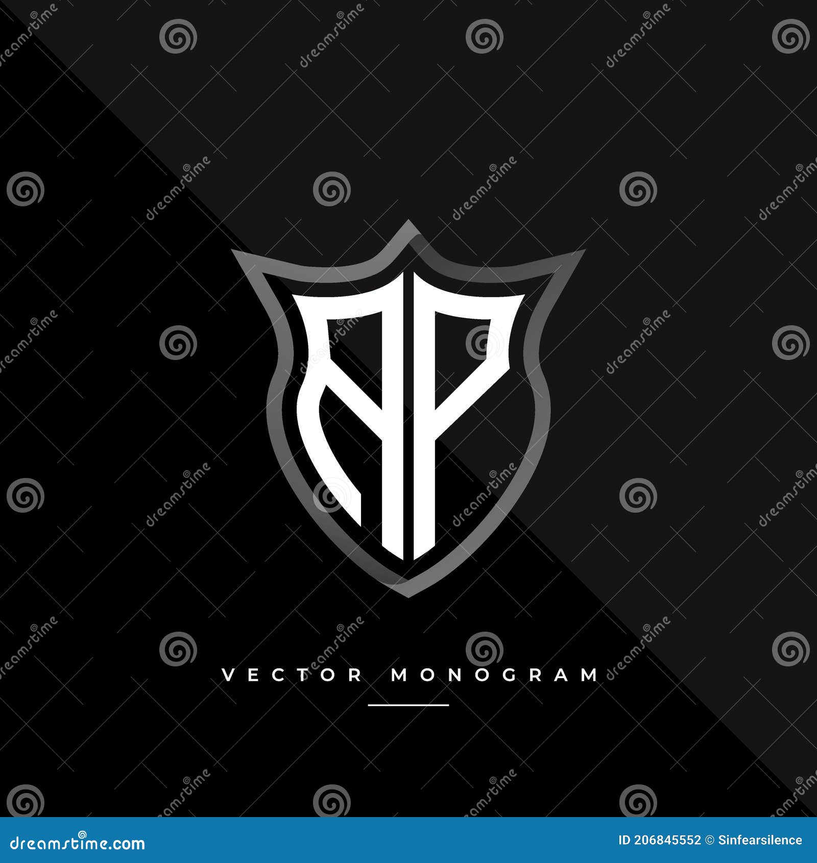 Letters AP Monochrome Silver Shield Monogram Vector Logo Template Stock ...