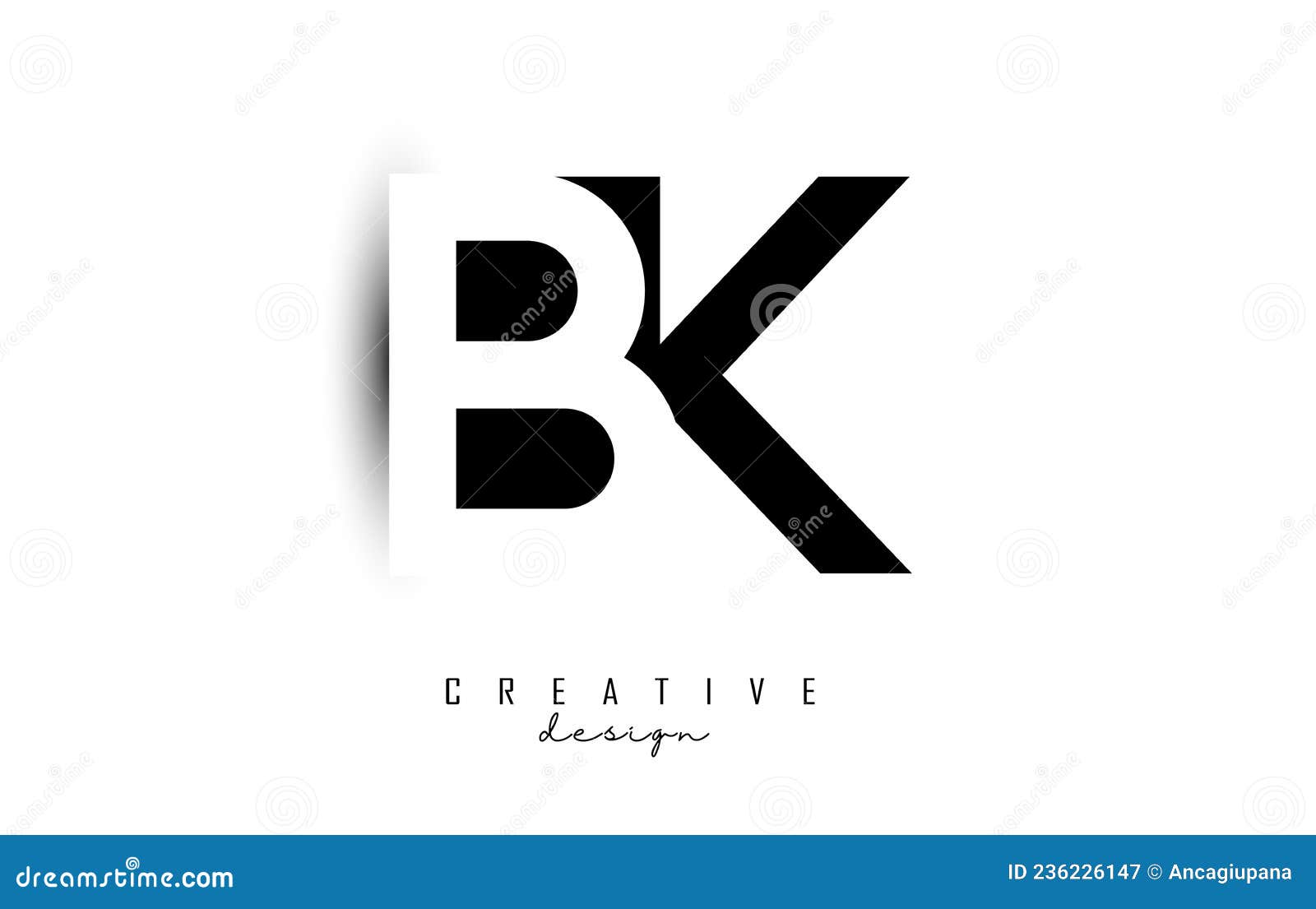 Letters BK Logo with Black and White Negative Space Design. Letters B ...