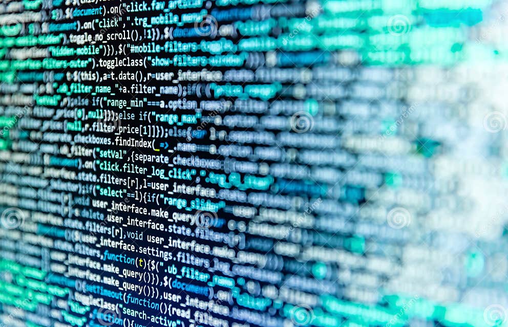 Letters, Chars, and Digits. Application Web Source Code on Monitor. Programming Javascript on ...
